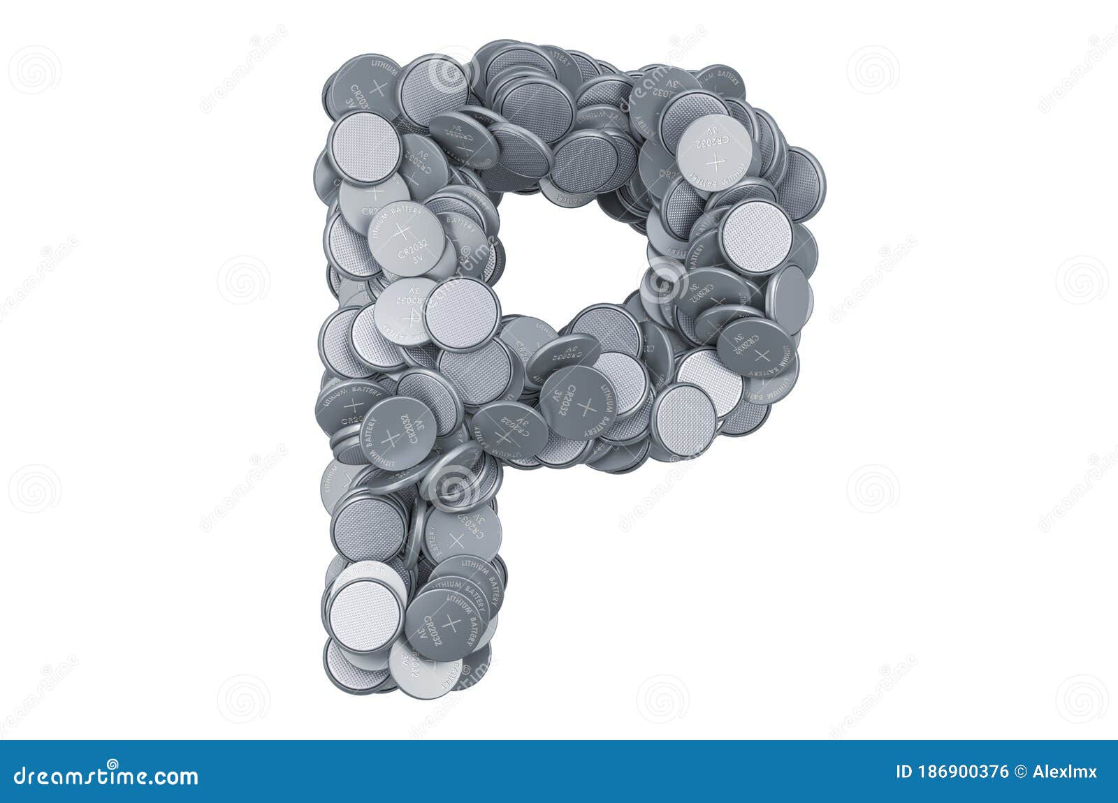 Letter P from Button Cells, 3D Rendering Stock Illustration ...