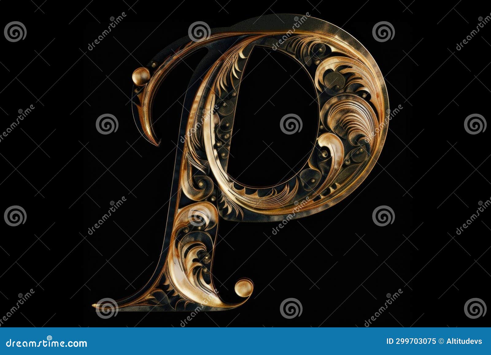 Letter P, Calligraphic Style, on Black Background Stock Image - Image ...