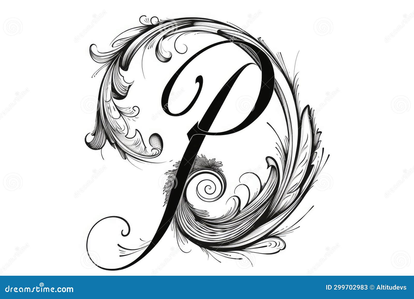 Letter P, Calligraphic Style, on White Background Stock Image - Image ...