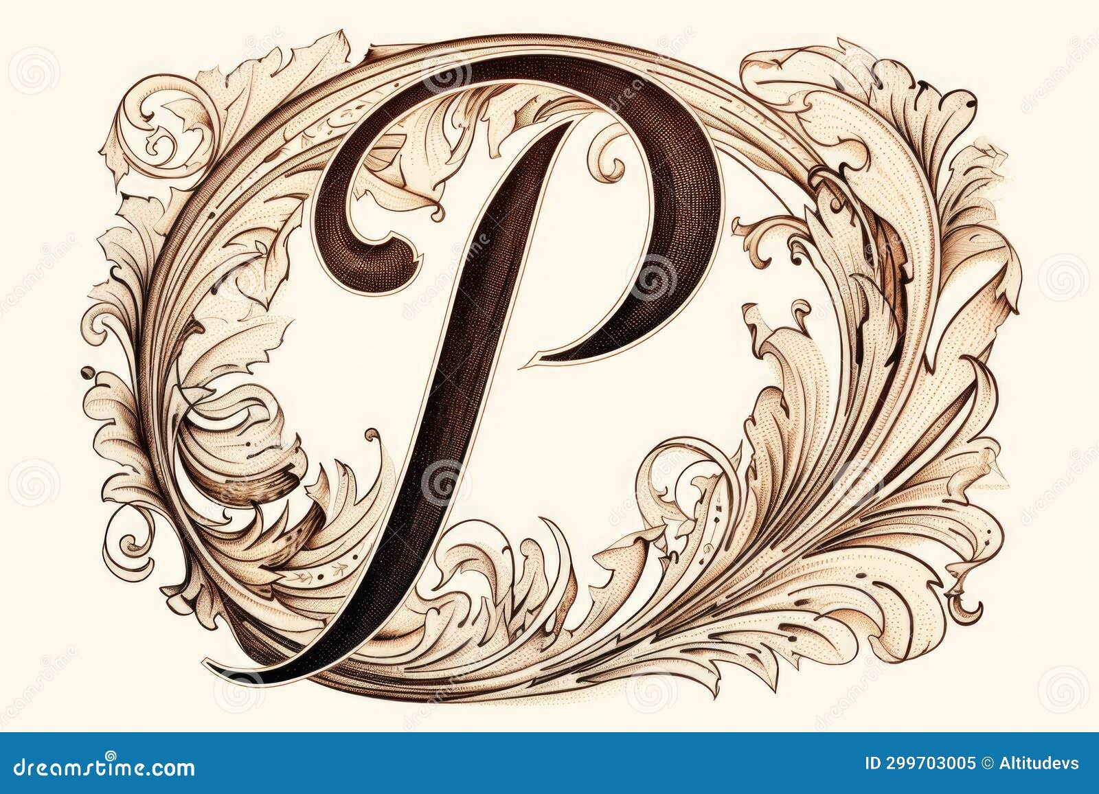 Letter P, Calligraphic Style, on White Background Stock Image - Image ...