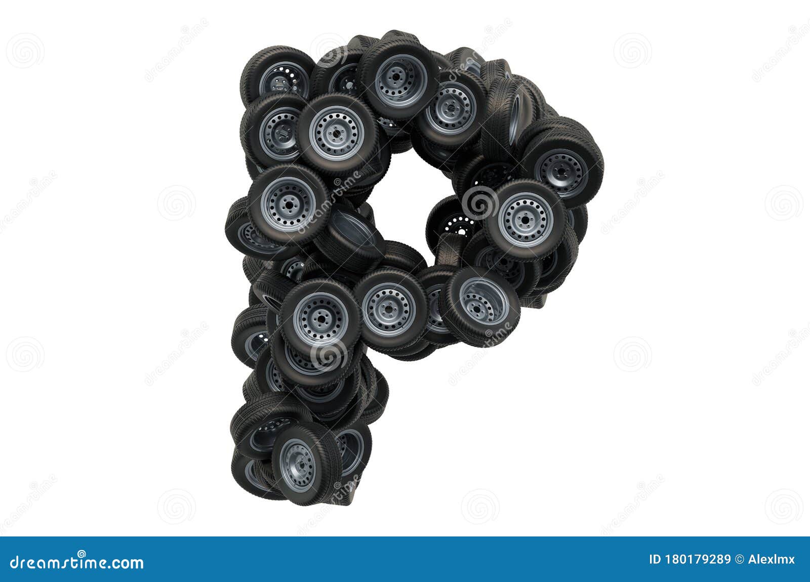 Letter P from Car Wheels, 3D Rendering Stock Illustration ...