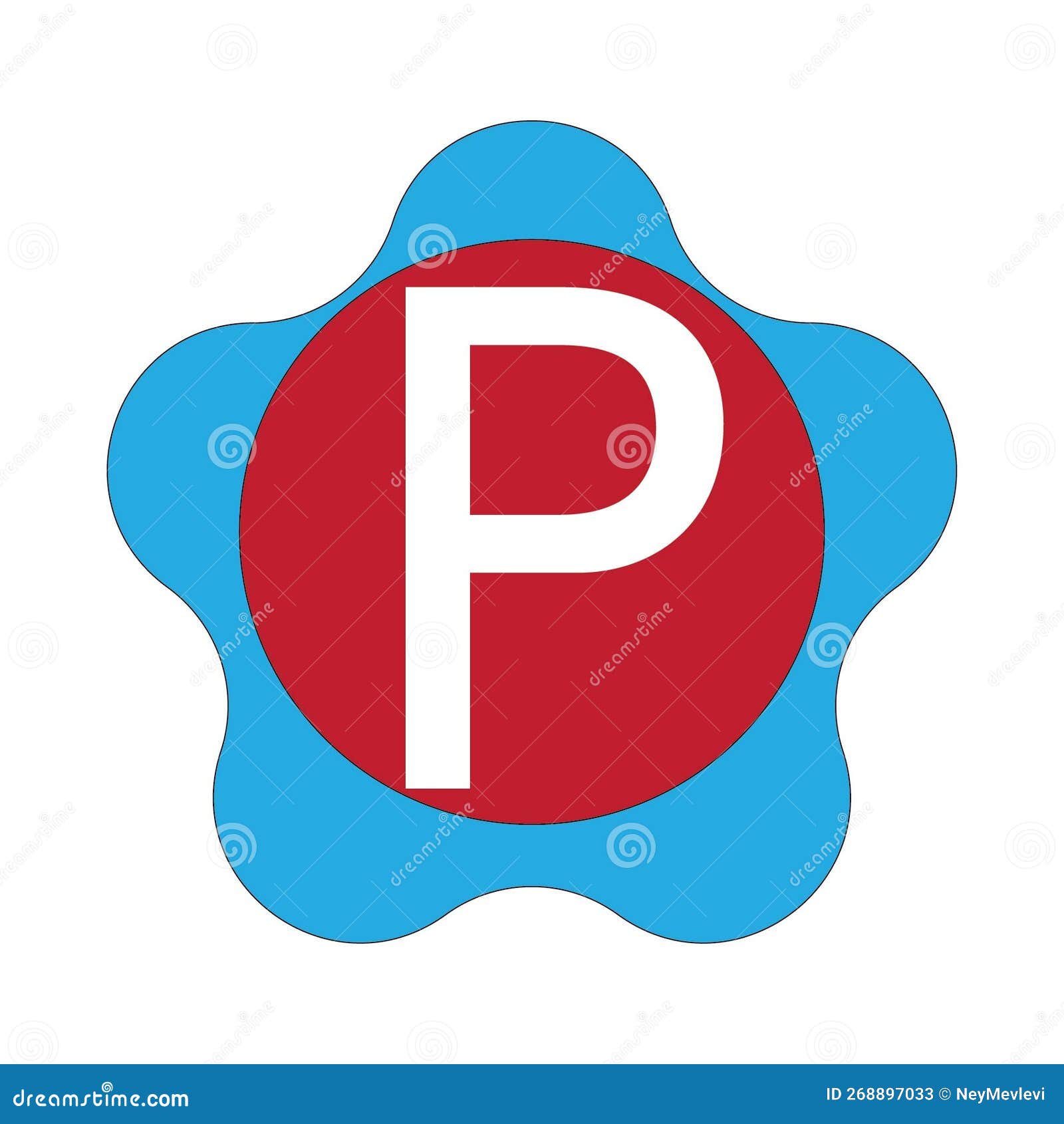 Letter P in a Circle with Blue Flower Petals Frame Stock Illustration ...