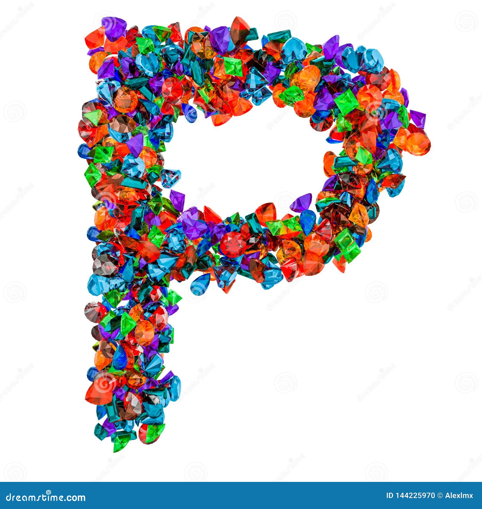Letter P from Colored Gemstones. 3D Rendering Stock Illustration ...
