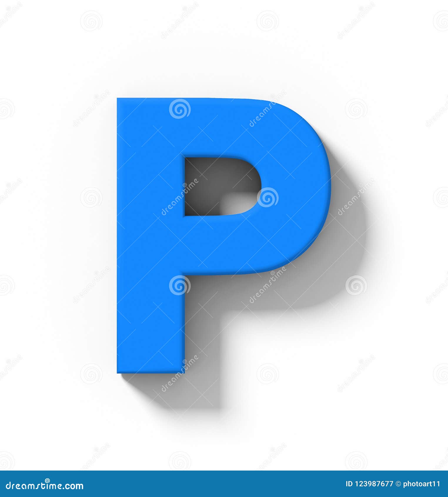 Letter P 3D Blue Isolated on White with Shadow - Orthogonal Projection ...