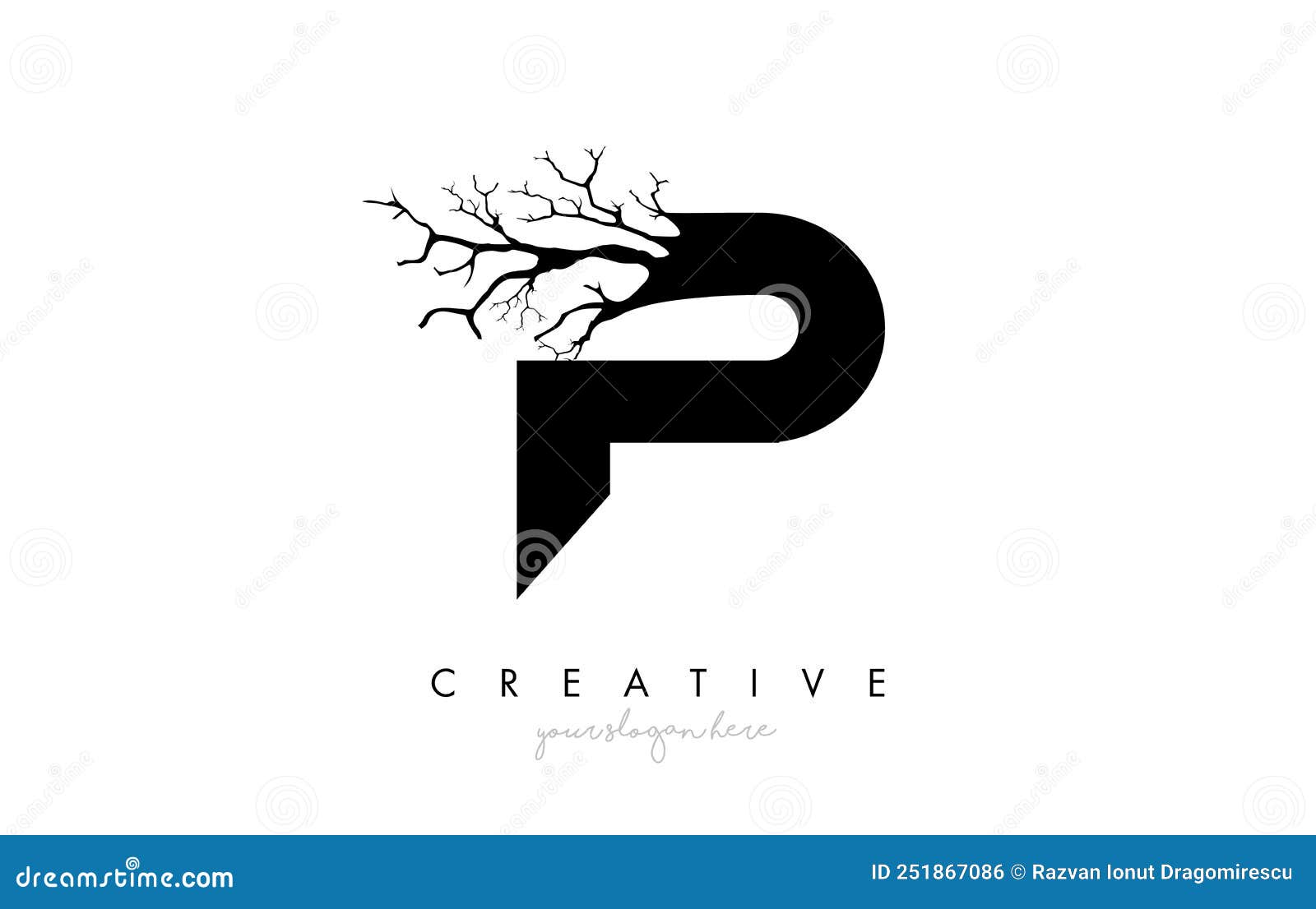 Letter P Design Logo with Creative Tree Branch. P Letter Tree Icon Logo ...