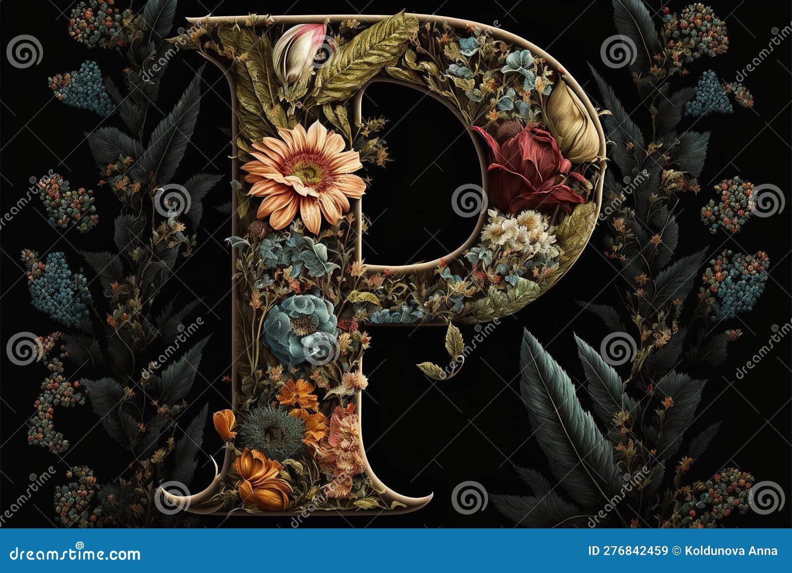 Letter P Flower Pattern, Created with Generative AI Technology Stock ...