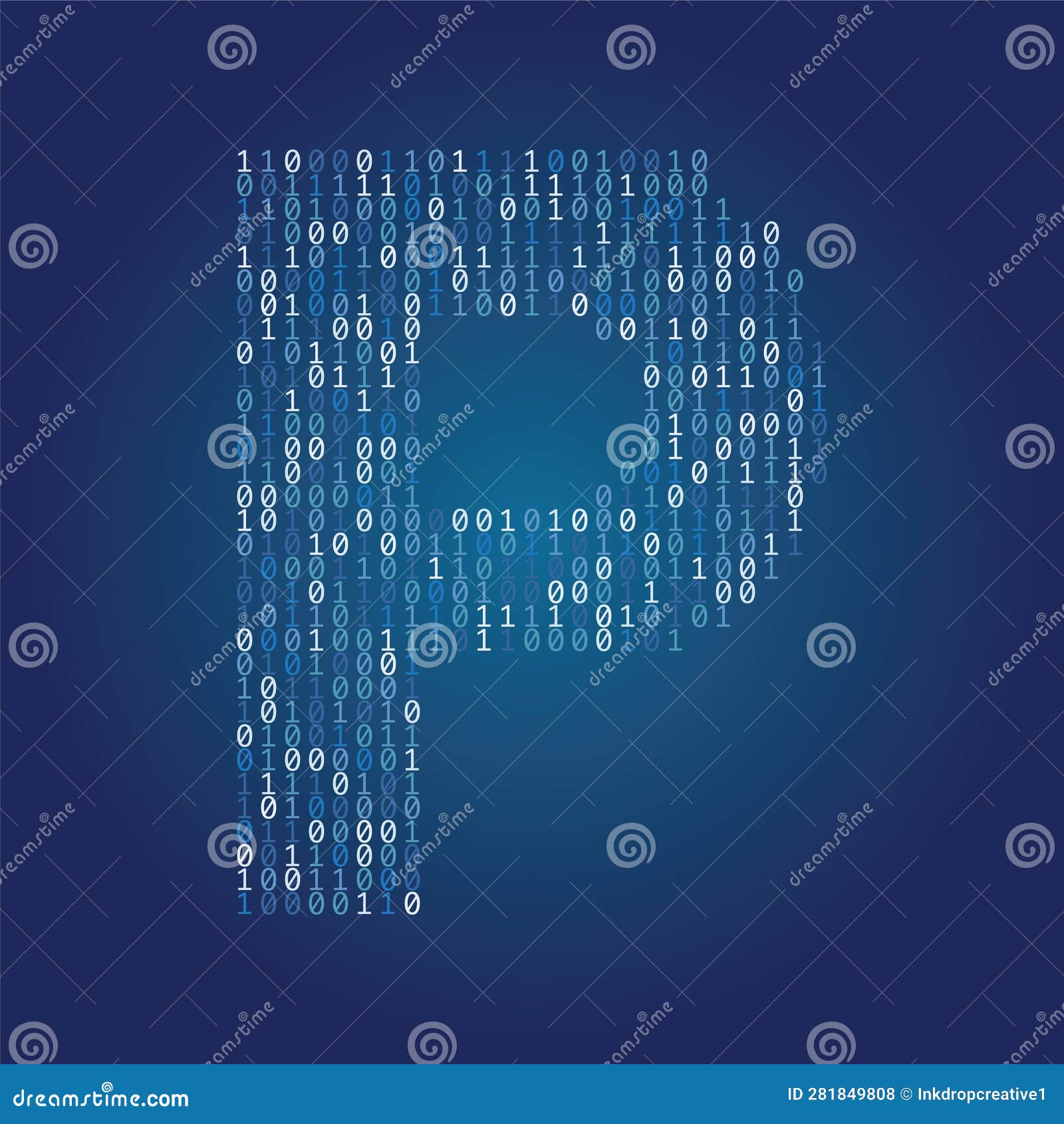 Letter P Font Made from Binary Code Digits on a Dark Blue Background ...