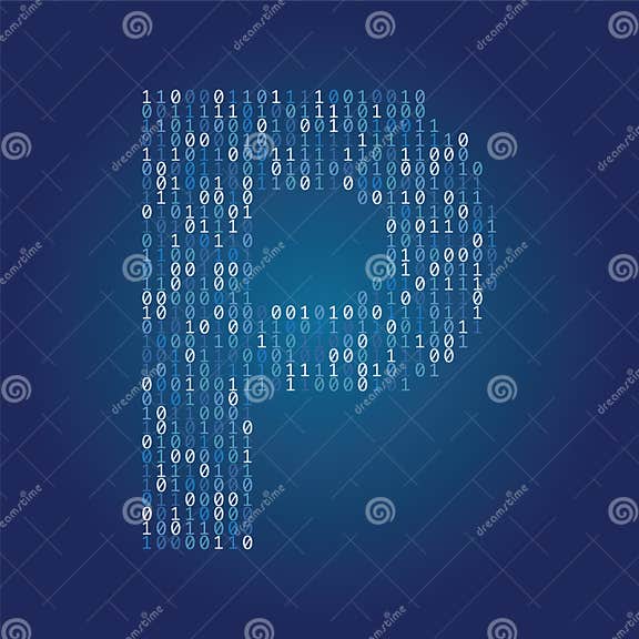Letter P Font Made from Binary Code Digits on a Dark Blue Background ...