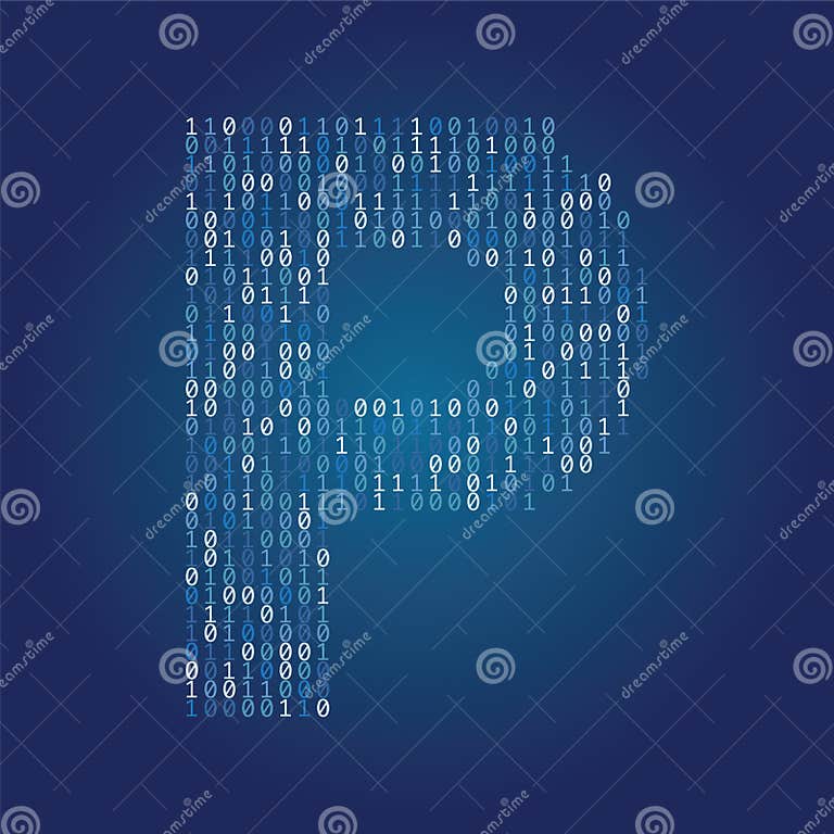 Letter P Font Made from Binary Code Digits on a Dark Blue Background ...