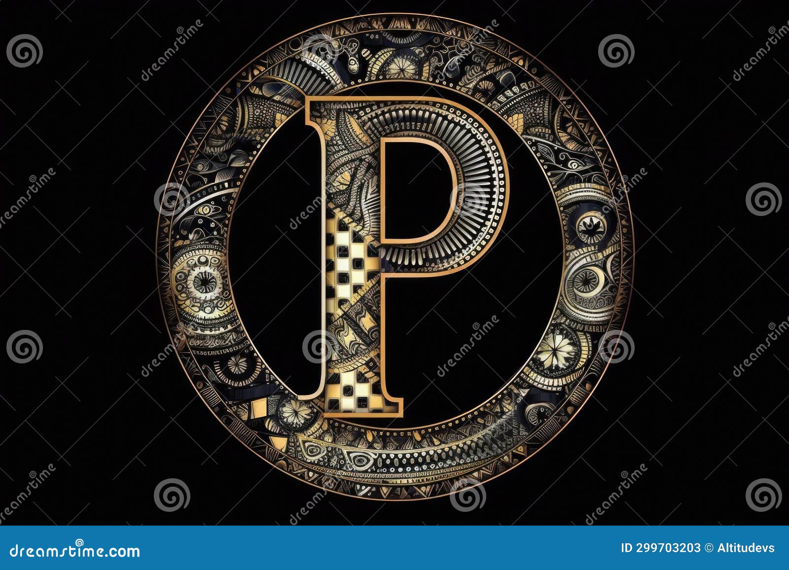 Letter P, Geometric Patterns Style, on Black Background Stock ...