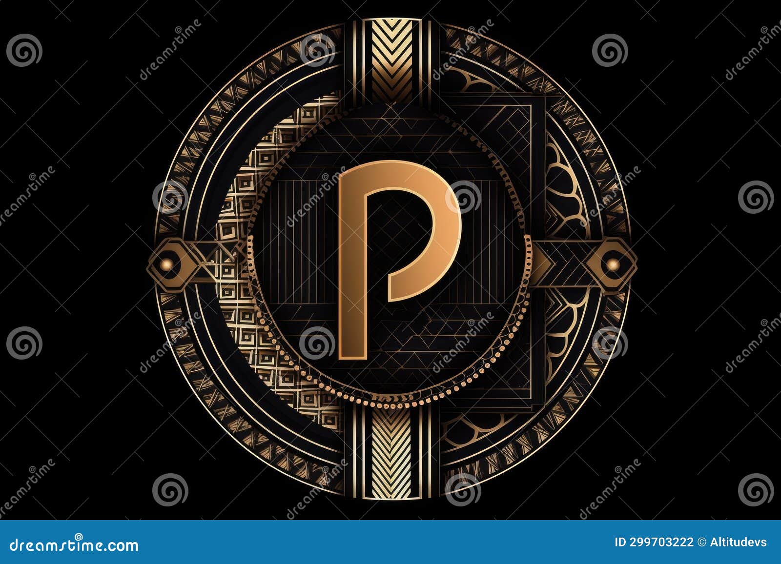 Letter P, Geometric Patterns Style, on Black Background Stock ...