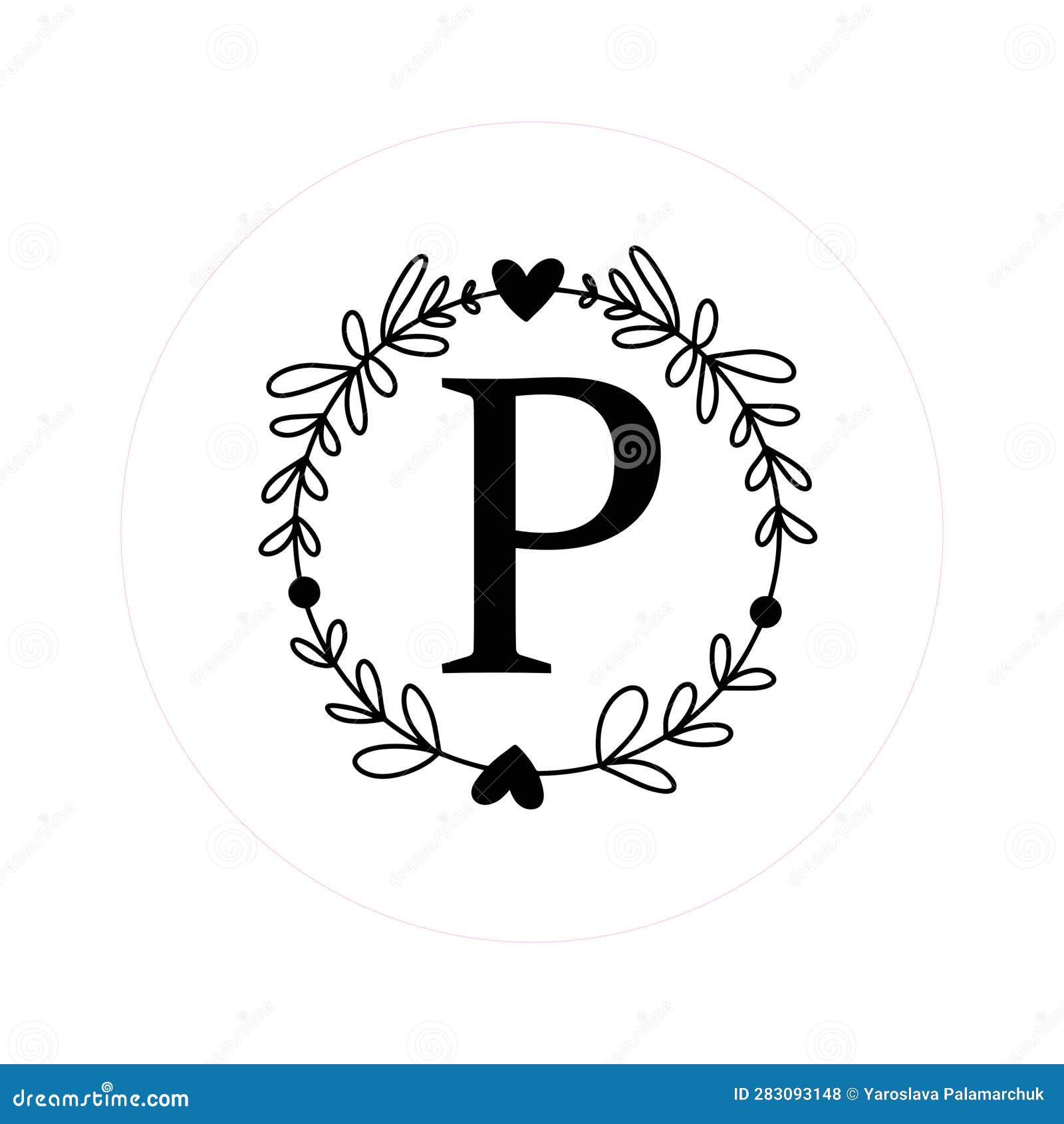 Letter "P" Initials with Round Floral Frames, Vector Monogram Logo ...