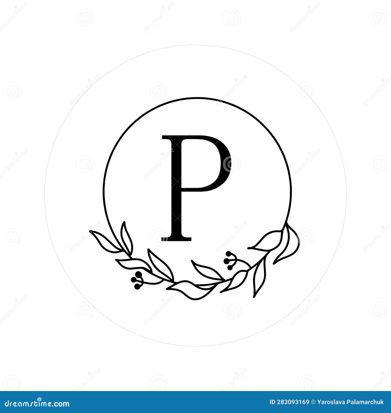 Letter "P" Initials with Round Floral Frames, Vector Monogram Logo ...