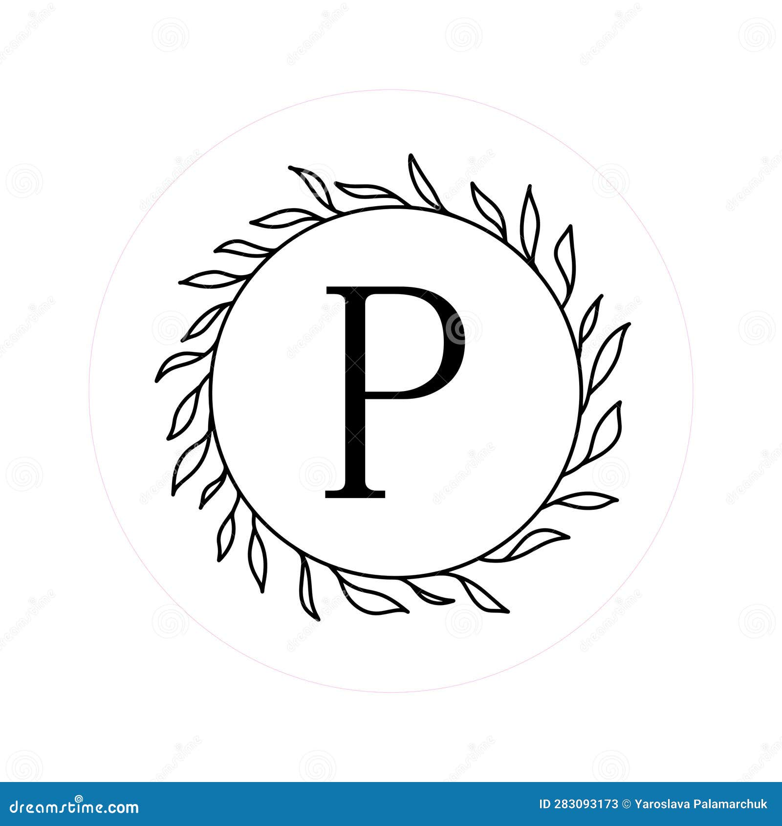 Letter "P" Initials with Round Floral Frames, Vector Monogram Logo ...
