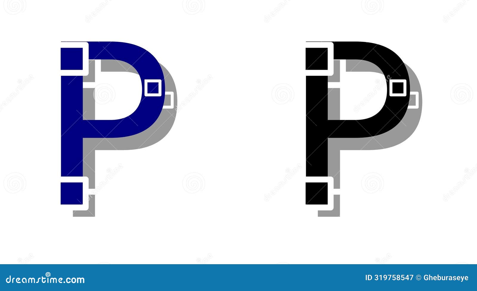 Letter P Logo with Squares in Two Color Versions, Fantasy, Isolated ...