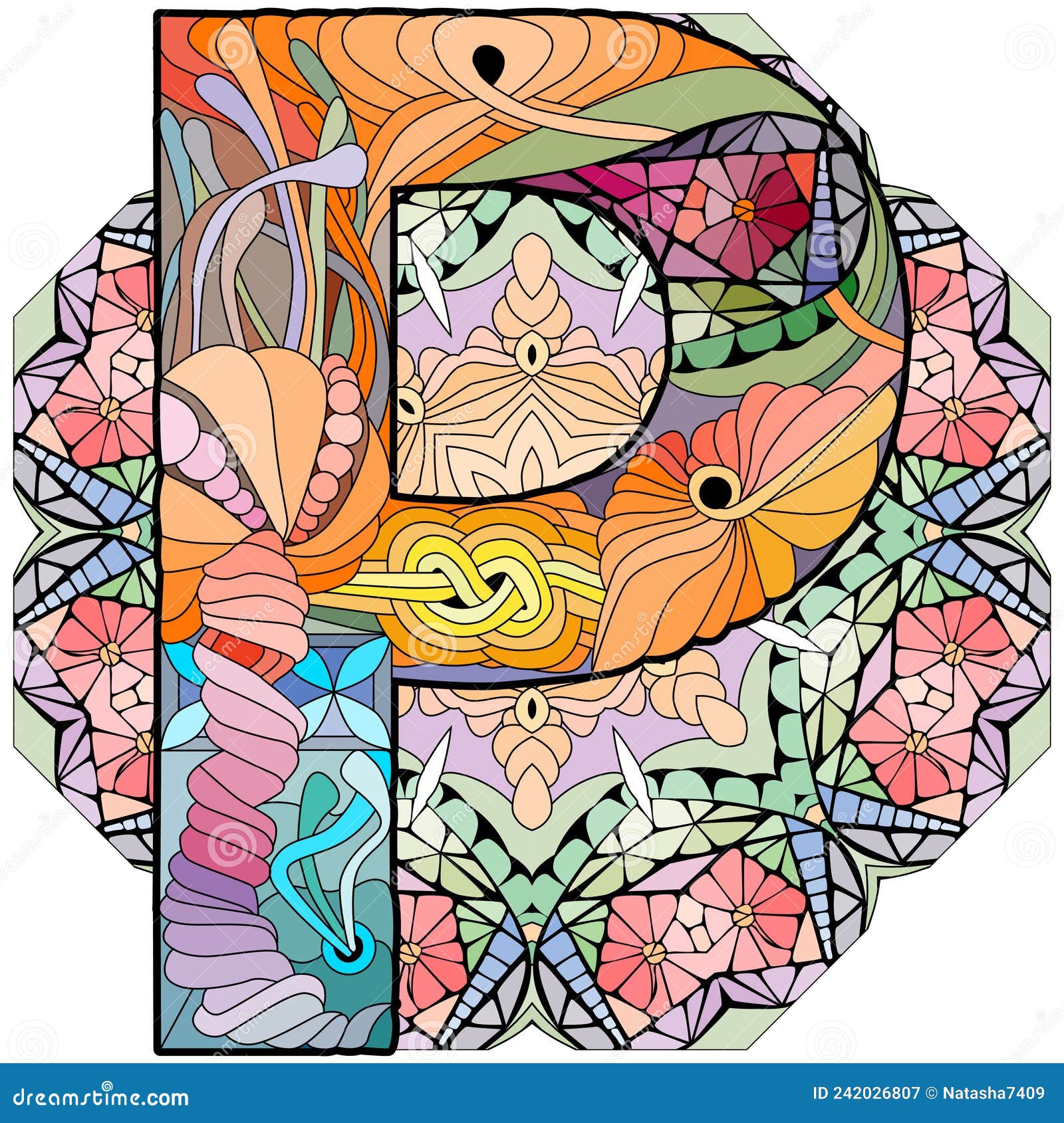 Letter P Monogram, Engraving Design on Mandala. Vector Illustration ...