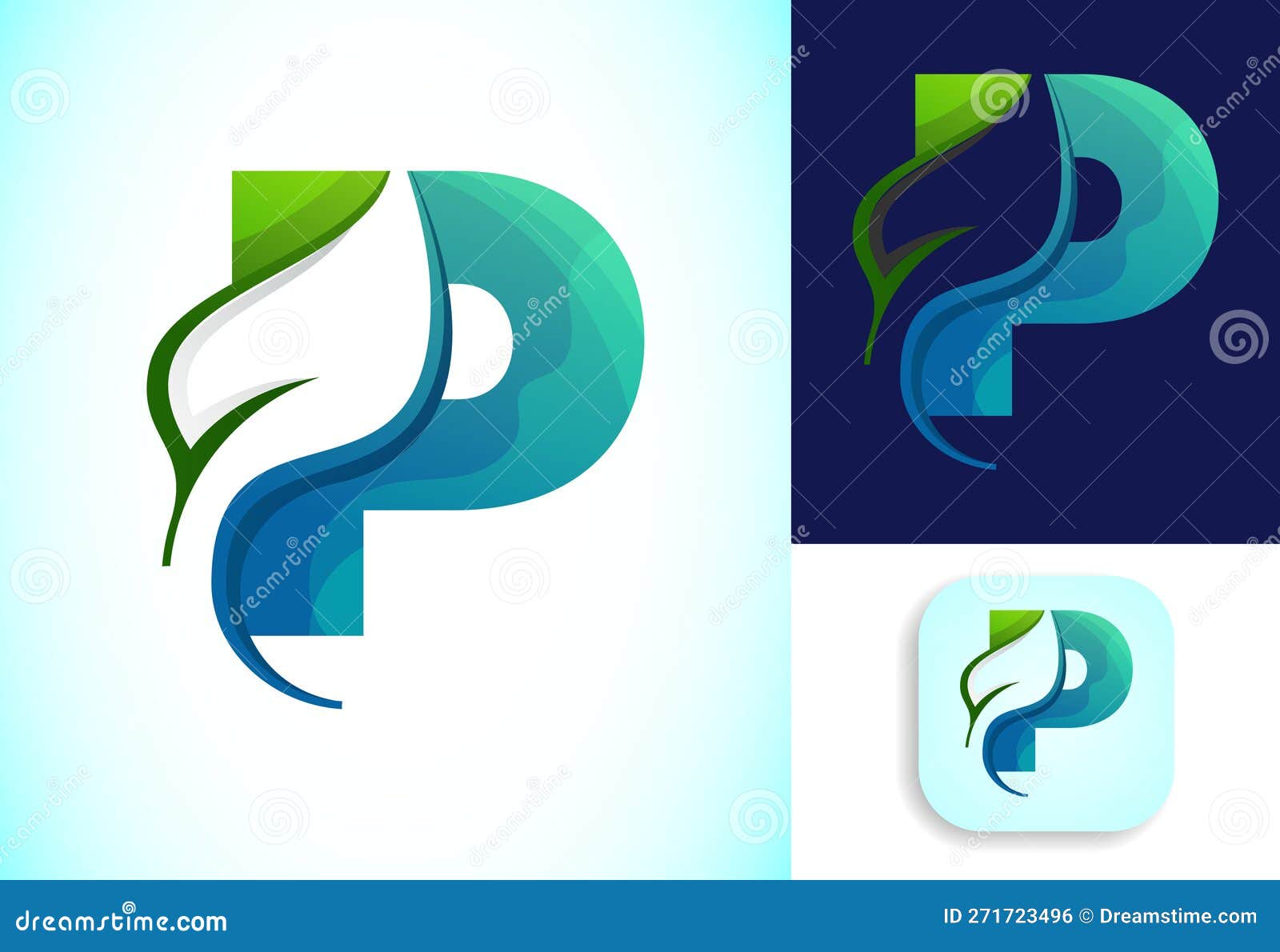 Letter P with Negative Space Leaf Logo Vector Template. Gradient Logo ...