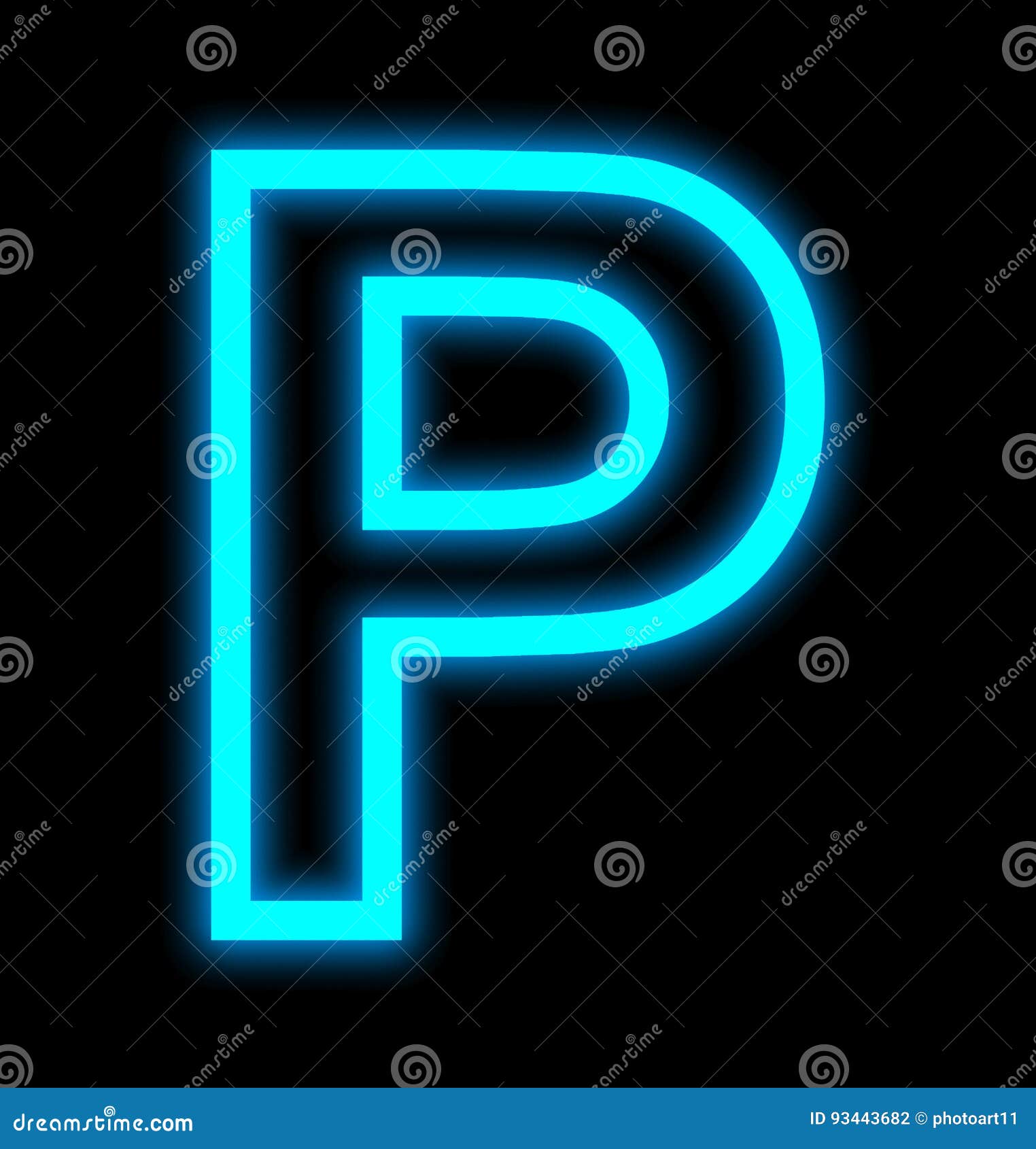 Letter P Neon Lights Outlined Isolated on Black Stock Illustration ...