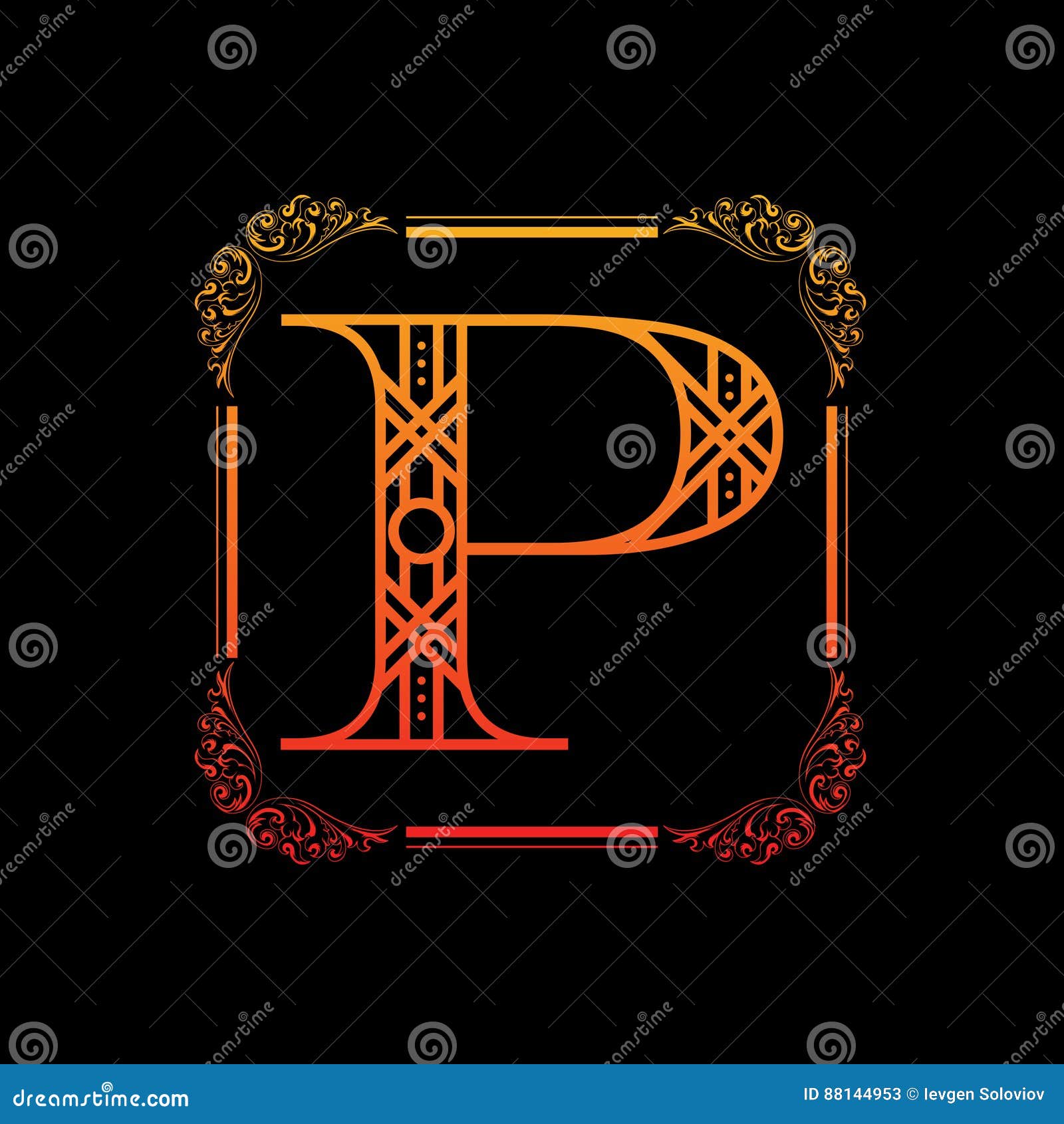 Letter P with ornament stock vector. Illustration of oldfashioned ...