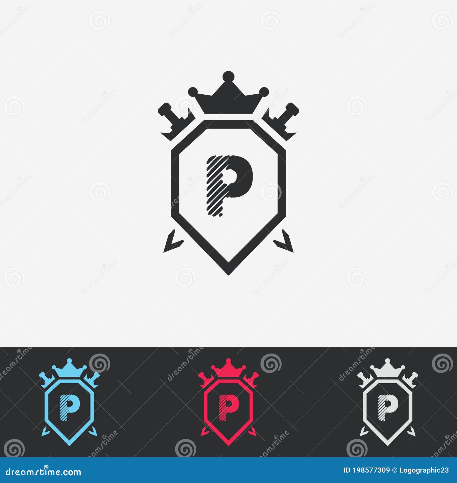Letter P Shield, Sword, Crown -abstract Logo - Vector Design Stock ...
