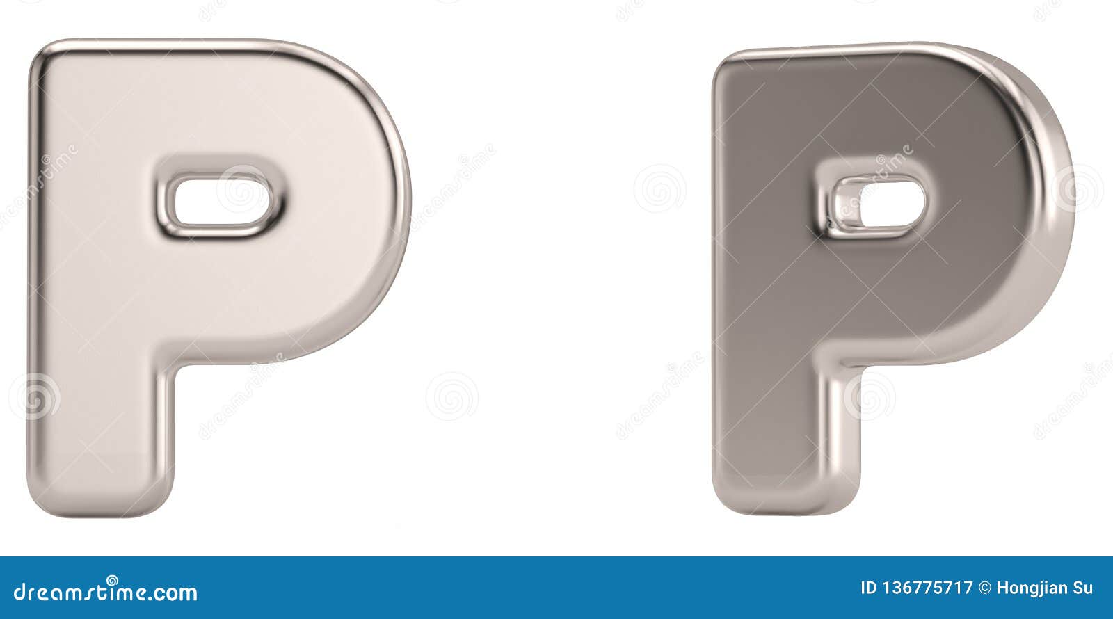 Letter P from Steel Solid Alphabet Isolated on White Background. 3D ...