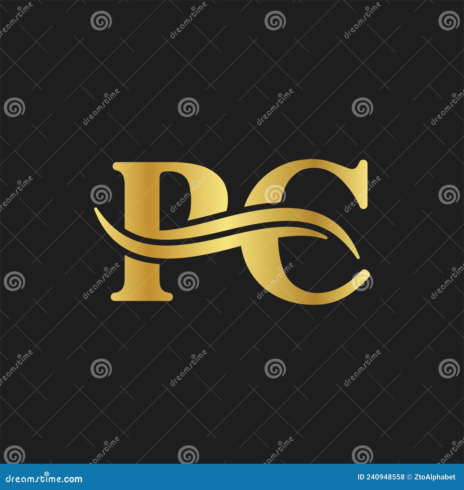 Letter PC Logo Wave Luxury Typeface Design Stock Vector - Illustration ...