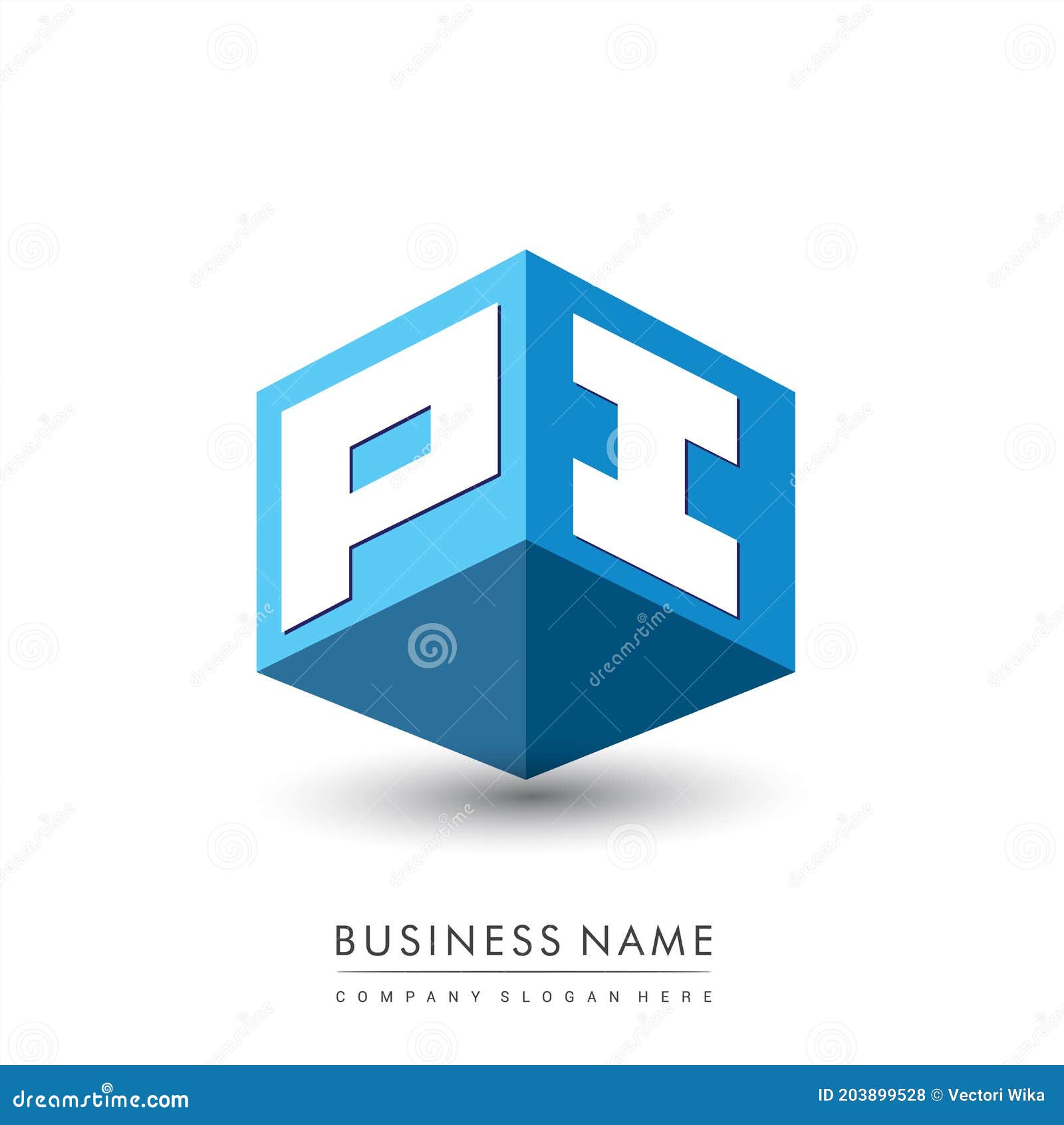 Letter PI Logo in Hexagon Shape and Blue Background, Cube Logo with ...
