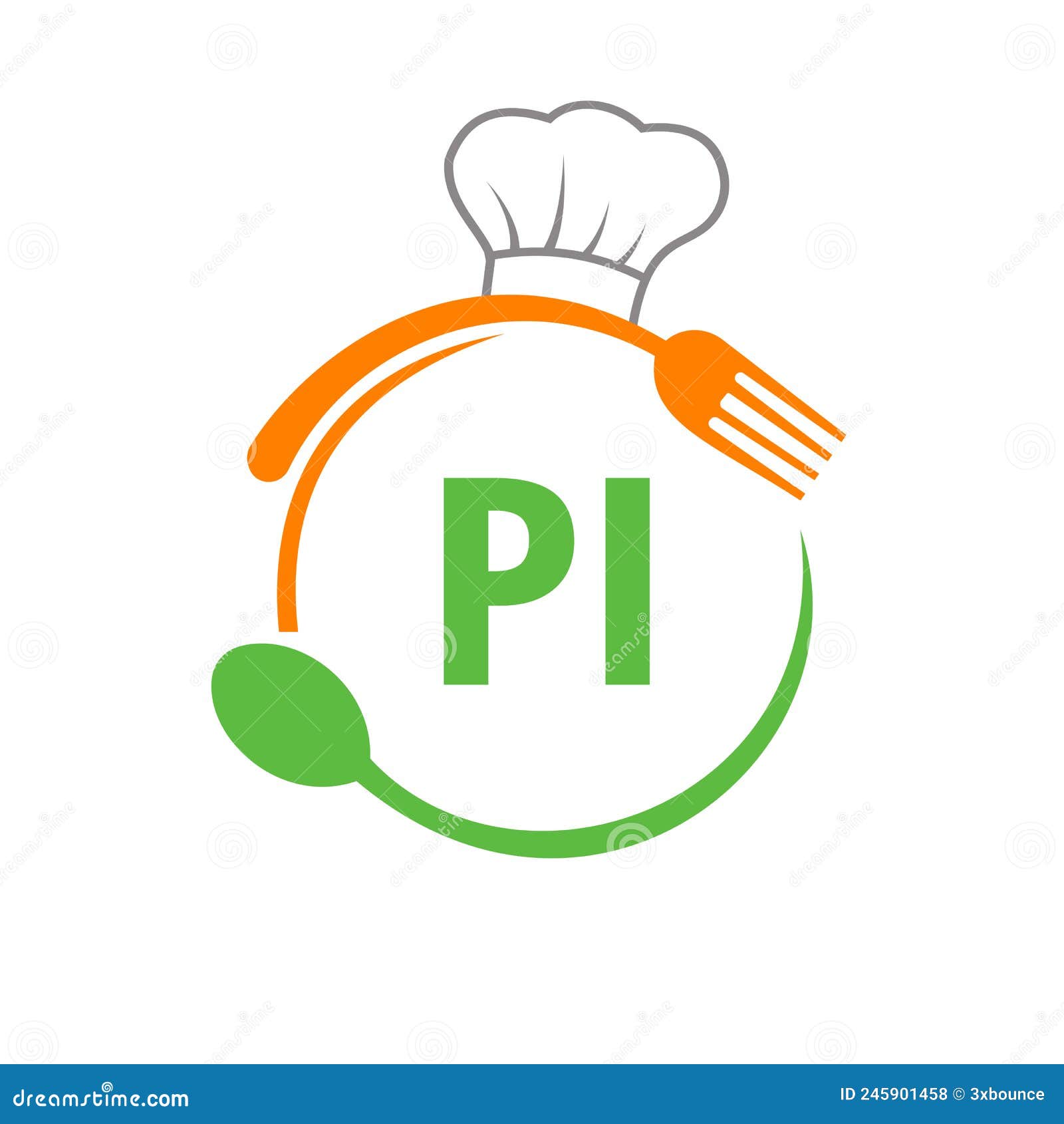 Letter PI Restaurant Logo with Chef Hat Spoon and Fork Template ...