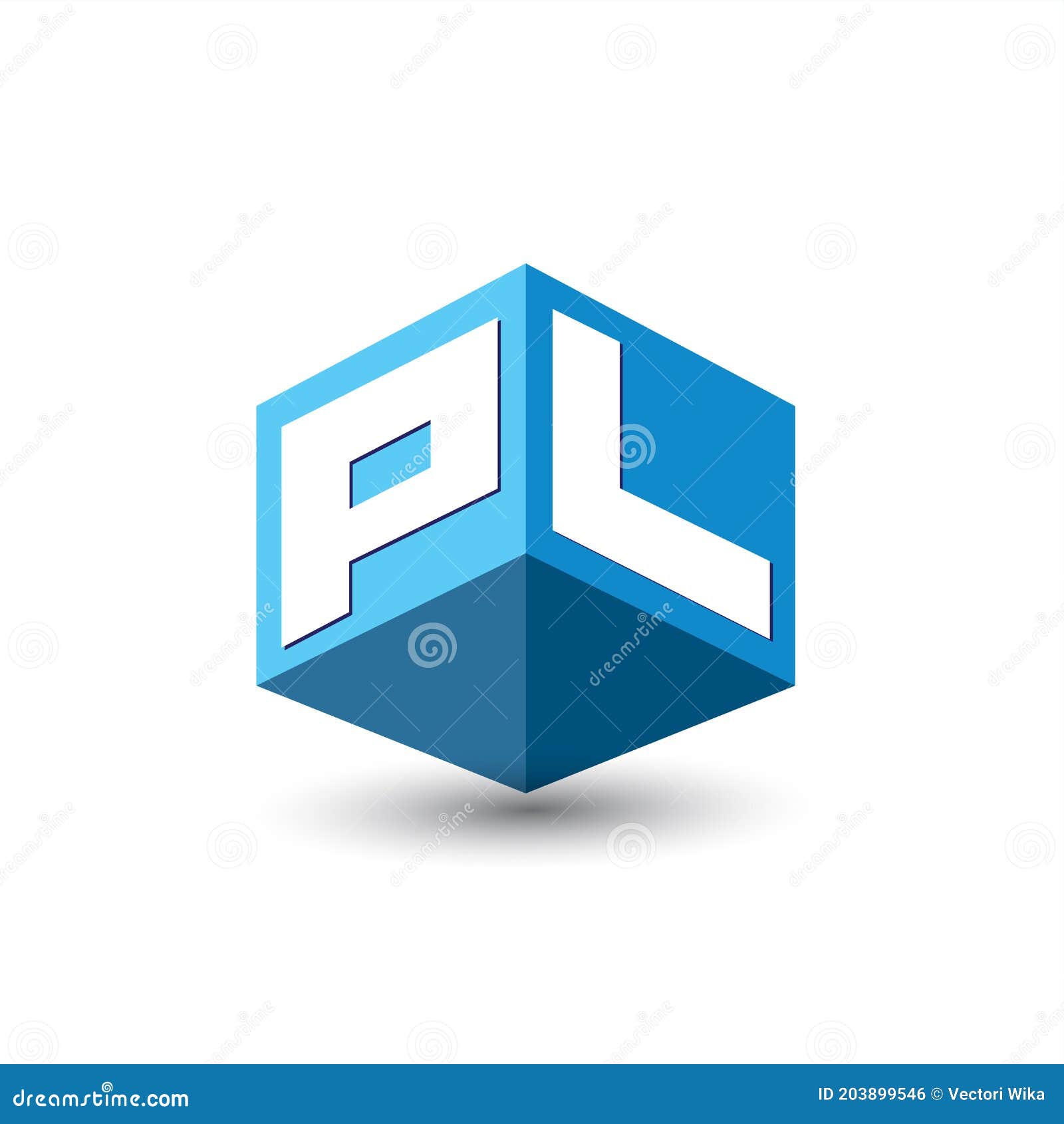 Letter PL Logo in Hexagon Shape and Blue Background, Cube Logo with ...