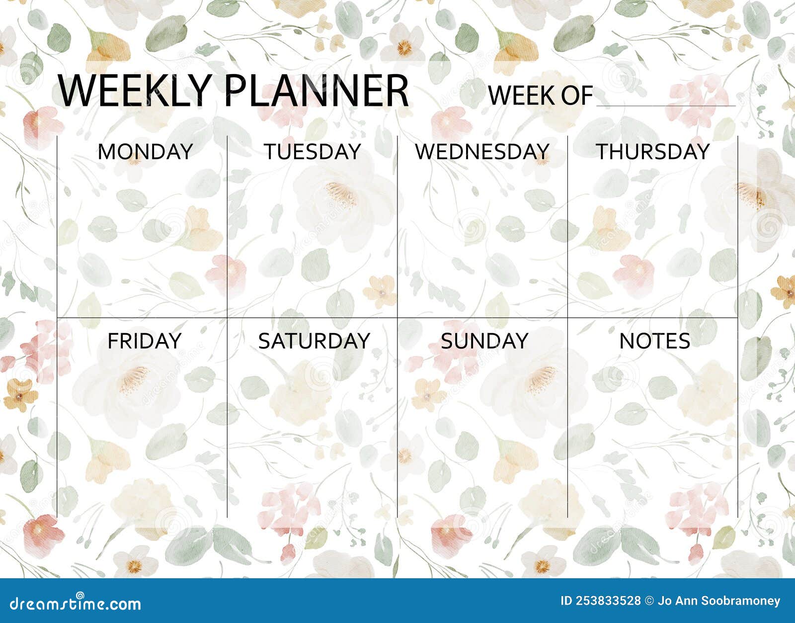 Weekly Planner Floral Peonies Stock Illustration - Illustration of atop ...