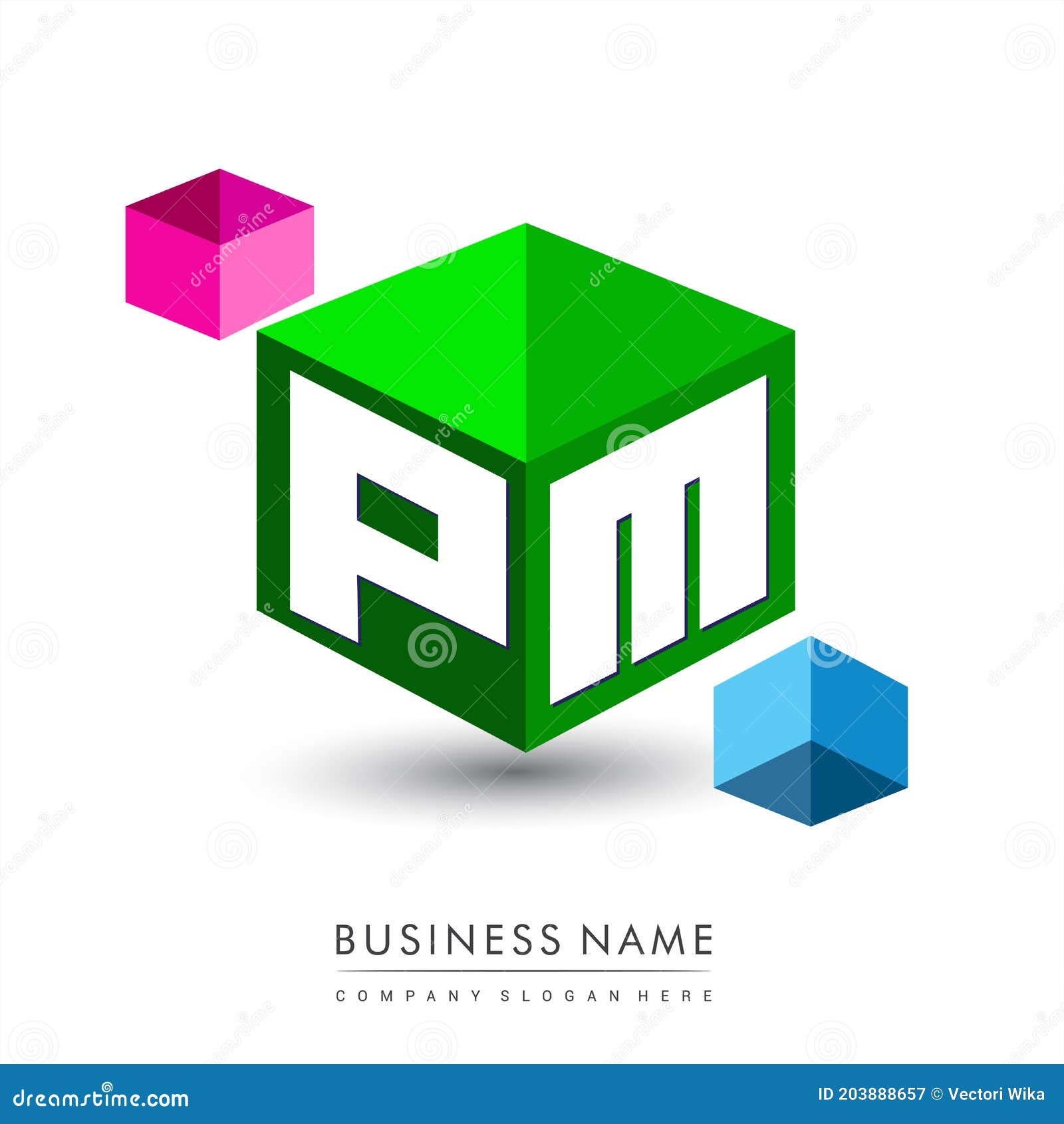 Letter PM Logo in Hexagon Shape and Green Background, Cube Logo with ...
