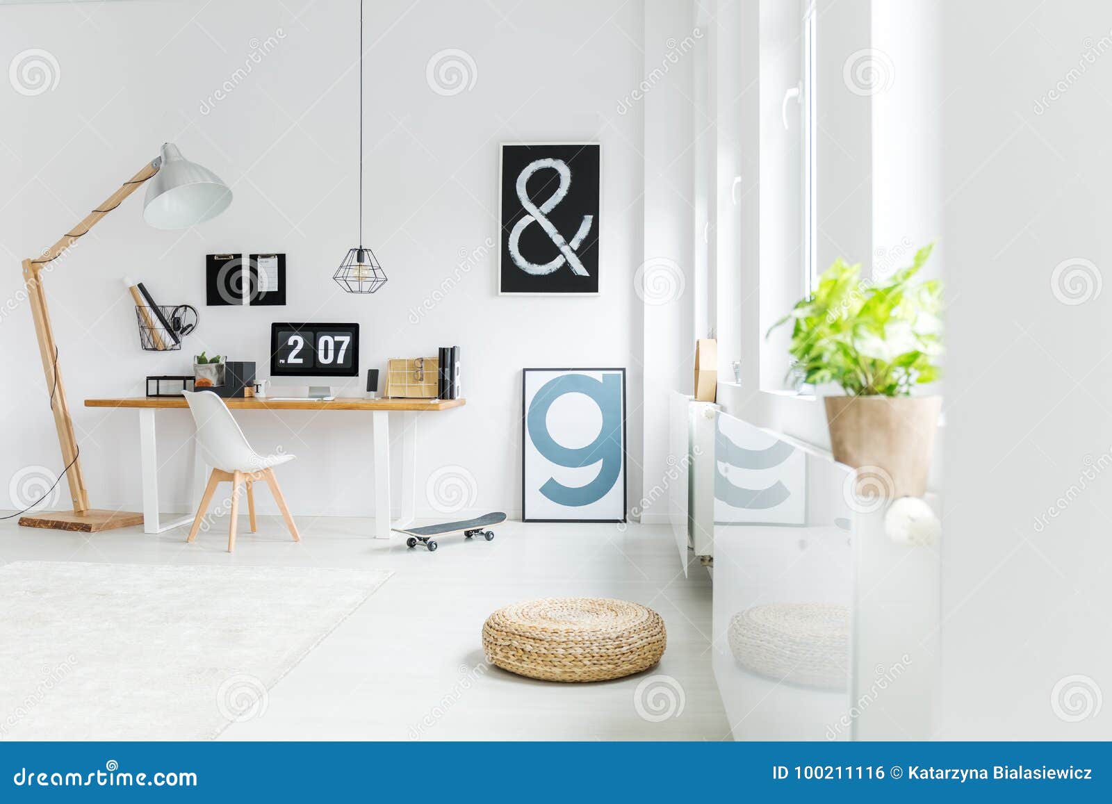 Letter Posters in Study Workspace Stock Photo - Image of apartment ...