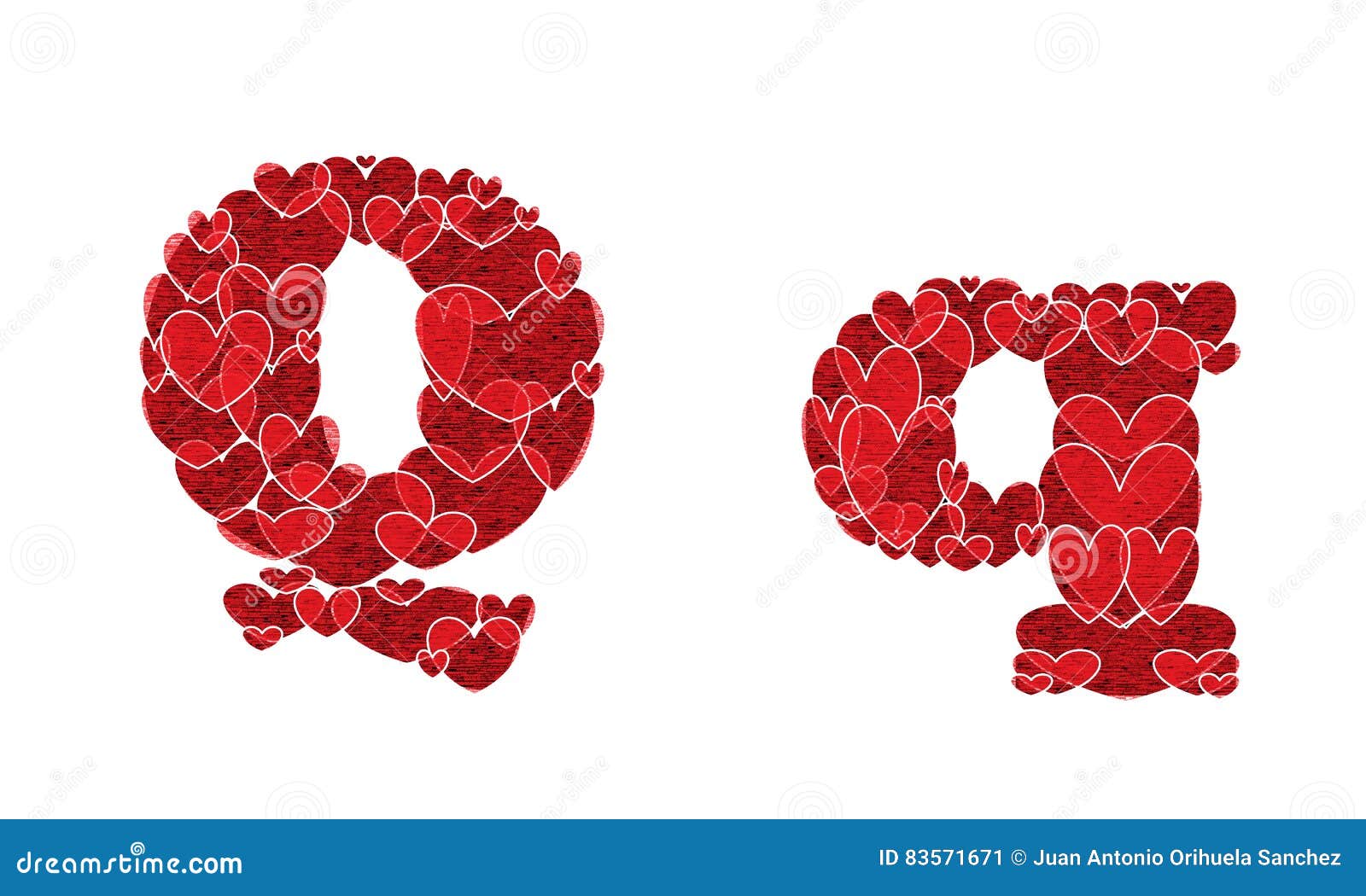 Letter Q of Alphabet Made from Hearts Stock Illustration - Illustration ...