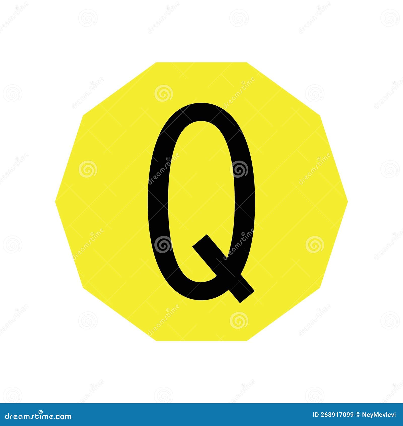 The Letter Q is Black in Color with a Yellow Decagon Stock Illustration ...