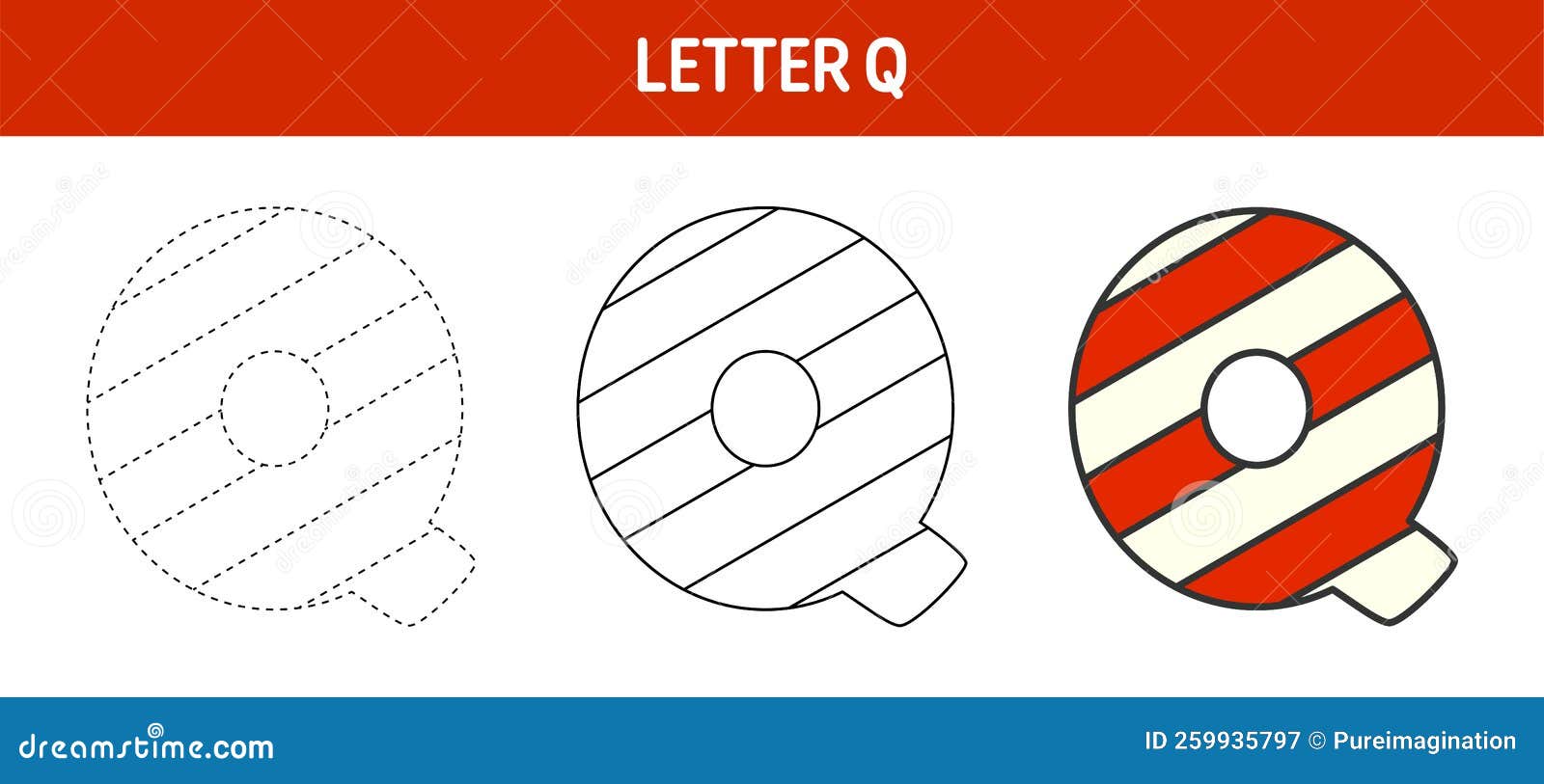 Letter Q Candy Cane, Tracing and Coloring Worksheet for Kids Stock ...
