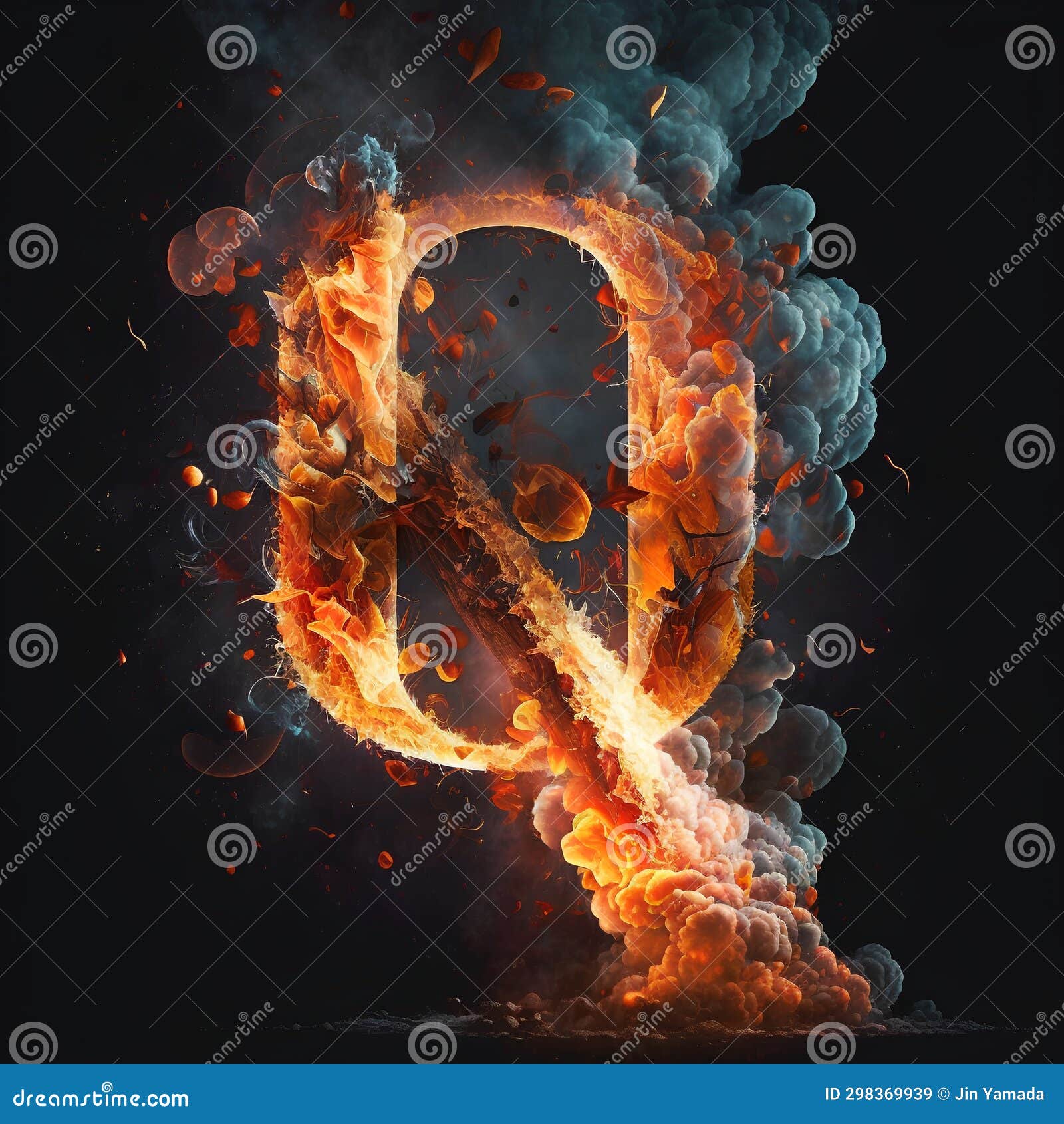 Letter Q in Fire with Smoke and Fire Effect Isolated on Black ...