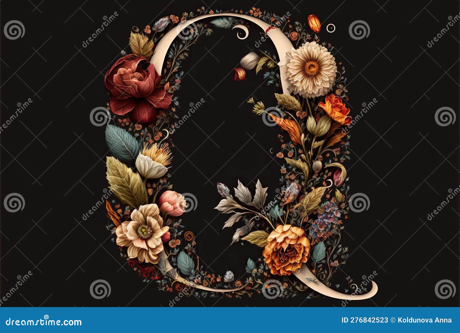 Letter Q Flower Pattern, Created with Generative AI Technology Stock ...