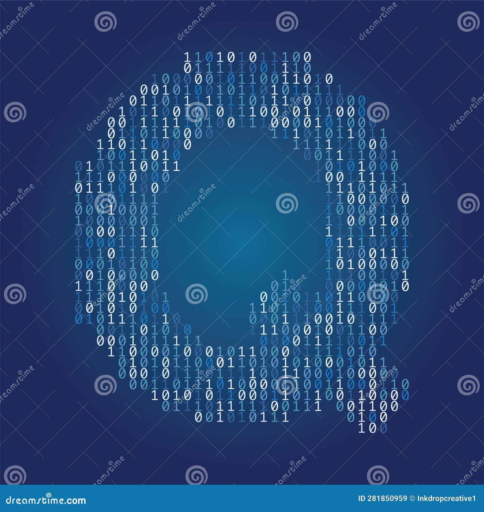 Letter Q Font Made from Binary Code Digits on a Dark Blue Background ...