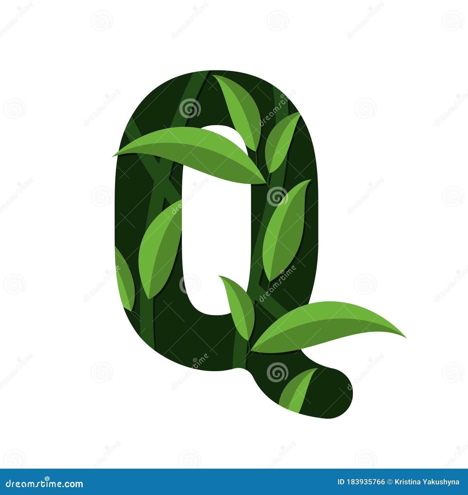 Letter Q with Green Leaves. Green Letter Stock Vector - Illustration of ...