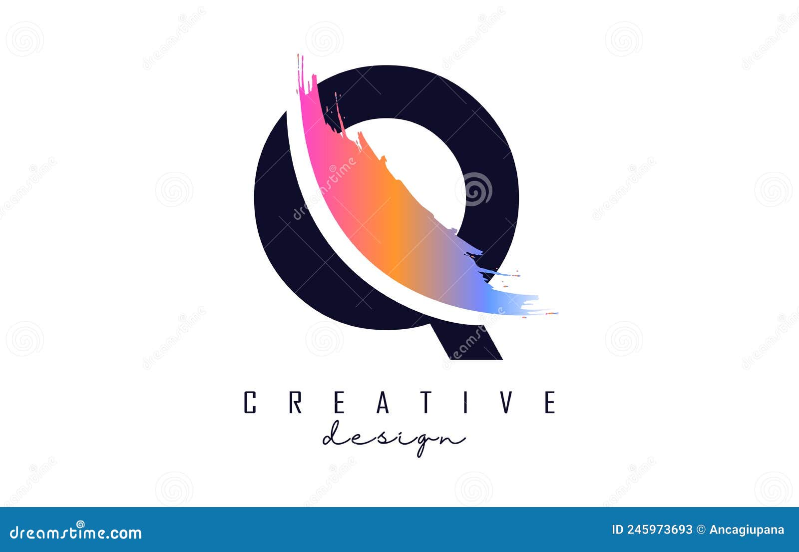 Letter Q Logo with Rainbow Brush Stroke and Creative Cut Stock Vector ...