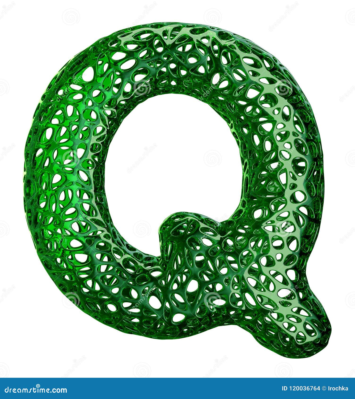 Letter Q Made of Green Plastic with Abstract Holes Isolated on White ...