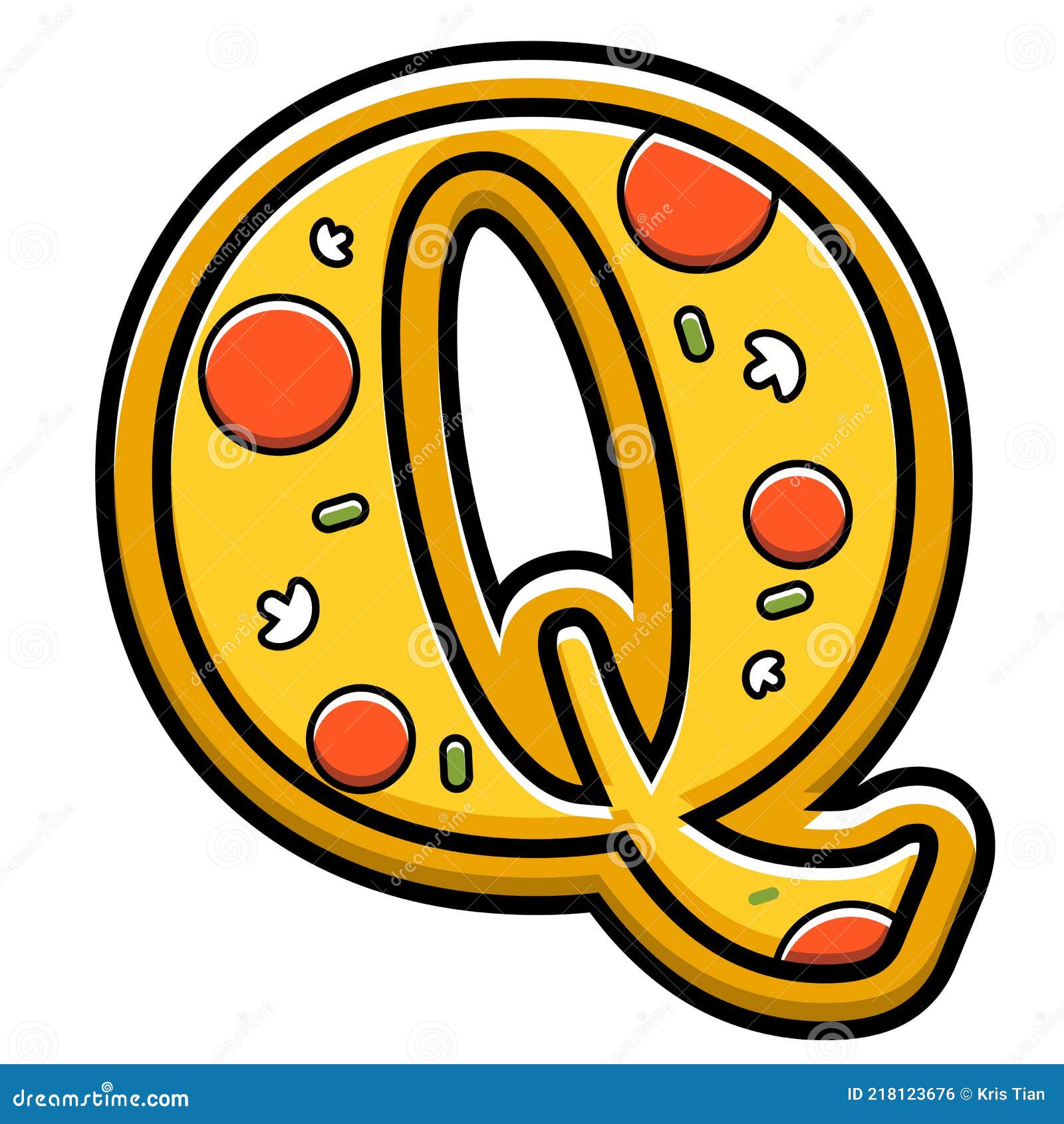 Letter Q pizza food stock vector. Illustration of pepperoni - 218123676