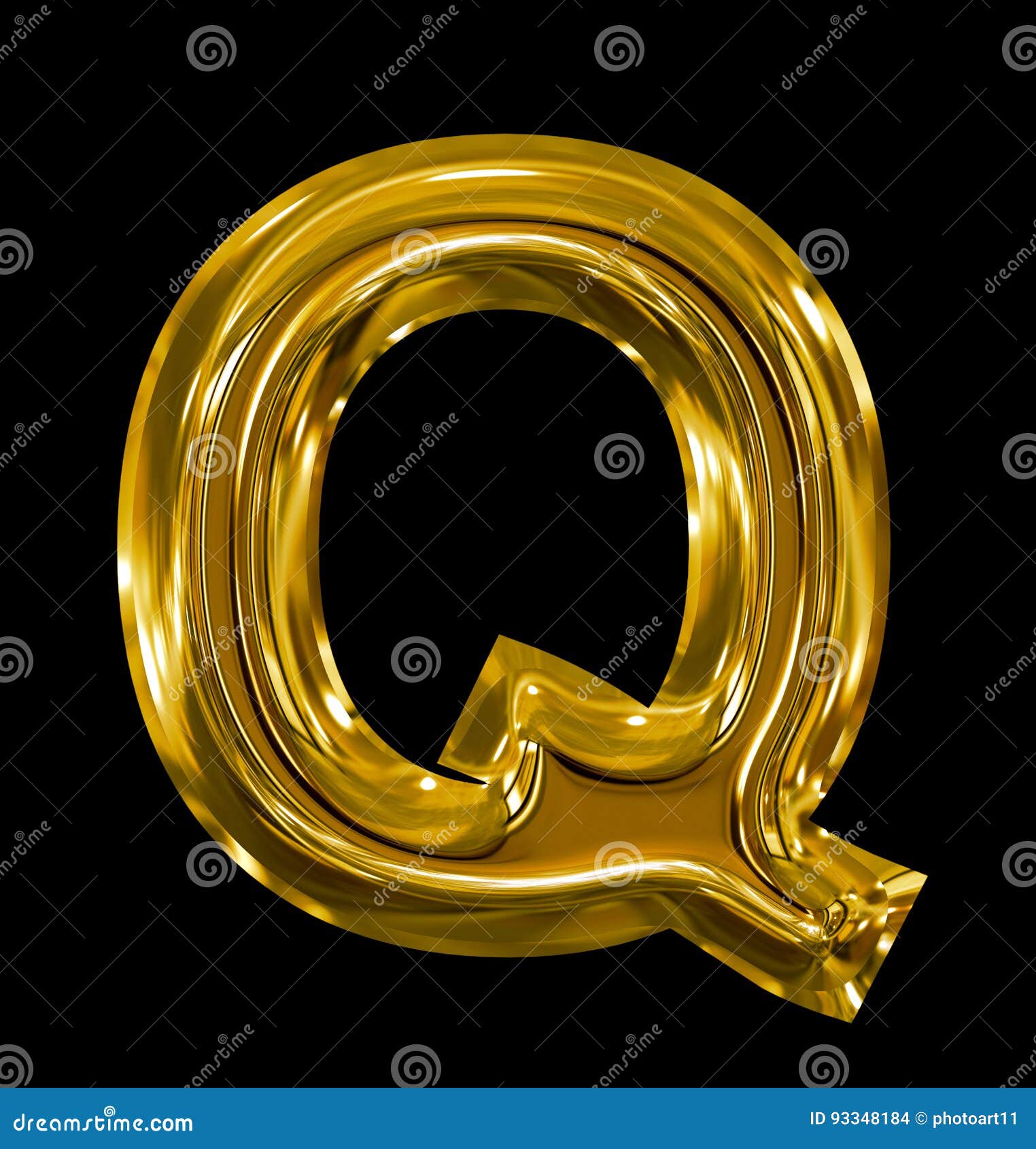 Letter Q Rounded Shiny Golden Isolated on Black Stock Illustration ...