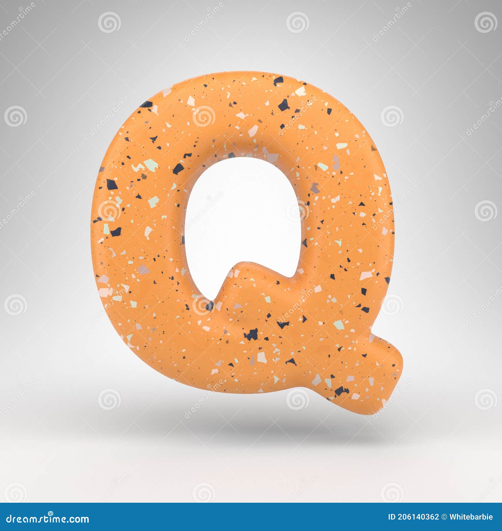 Letter Q Uppercase on White Background. 3D Letter with Orange Terrazzo ...