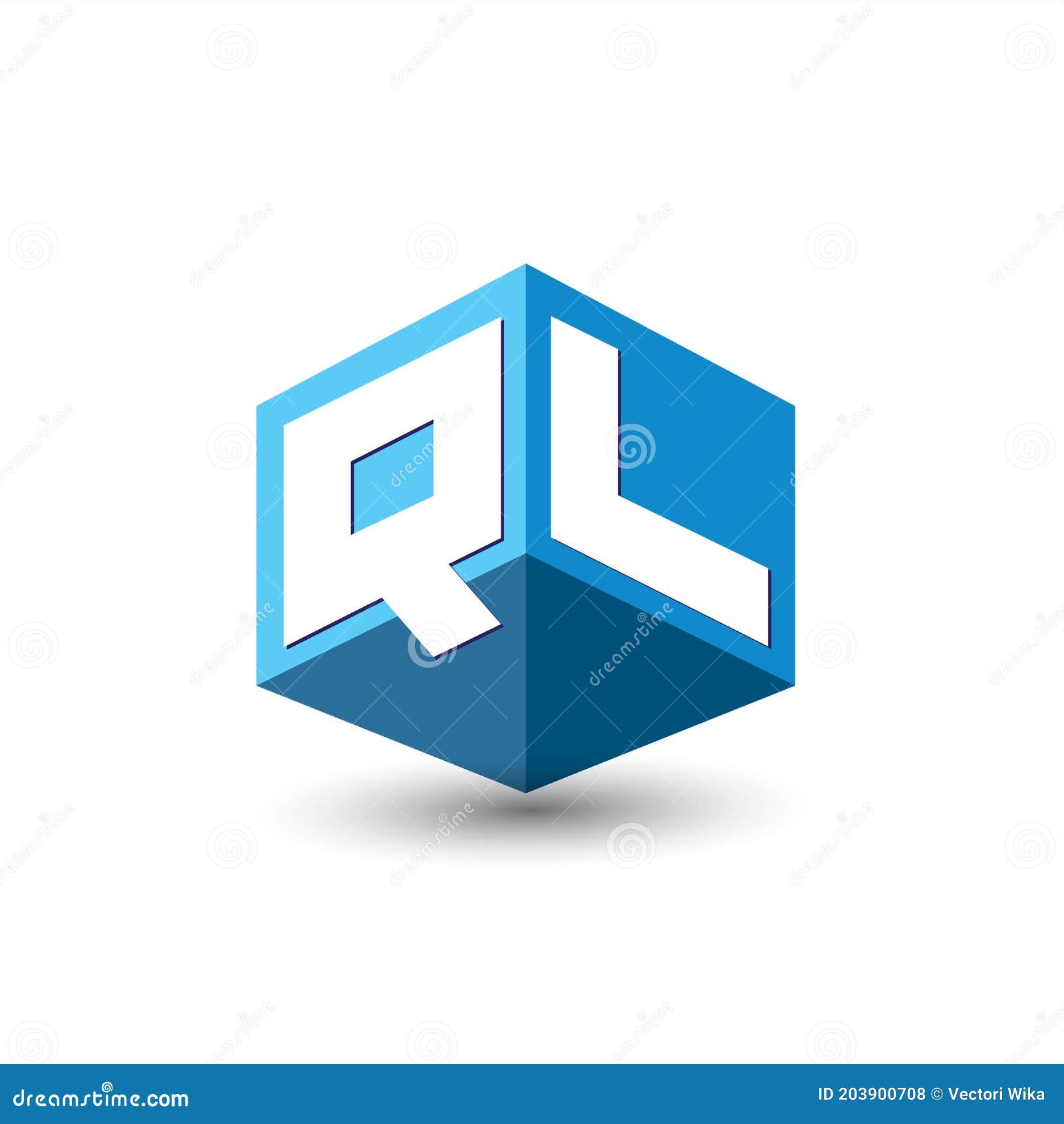Letter QL Logo in Hexagon Shape and Blue Background, Cube Logo with ...