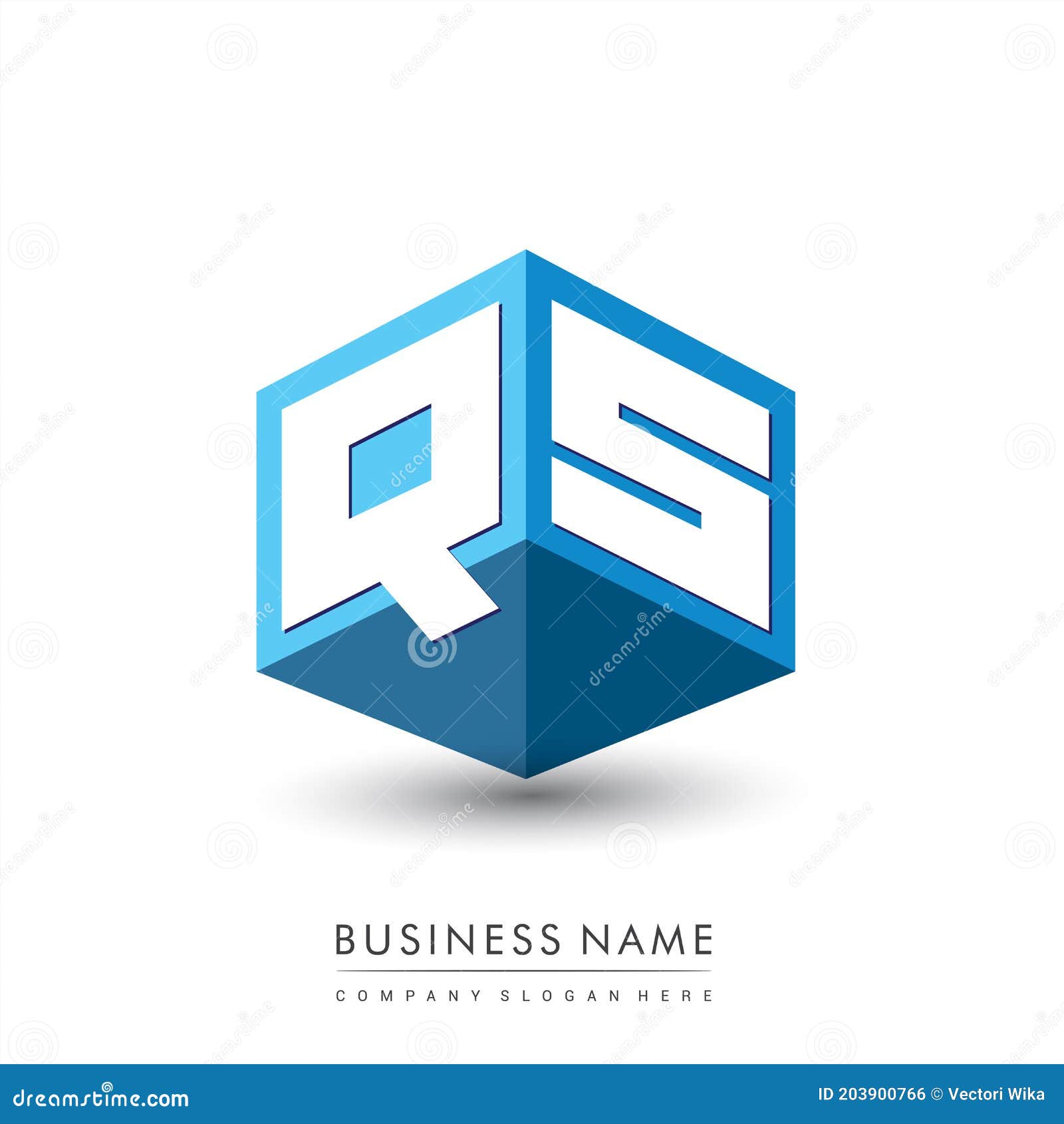 Letter QS Logo in Hexagon Shape and Blue Background, Cube Logo with ...
