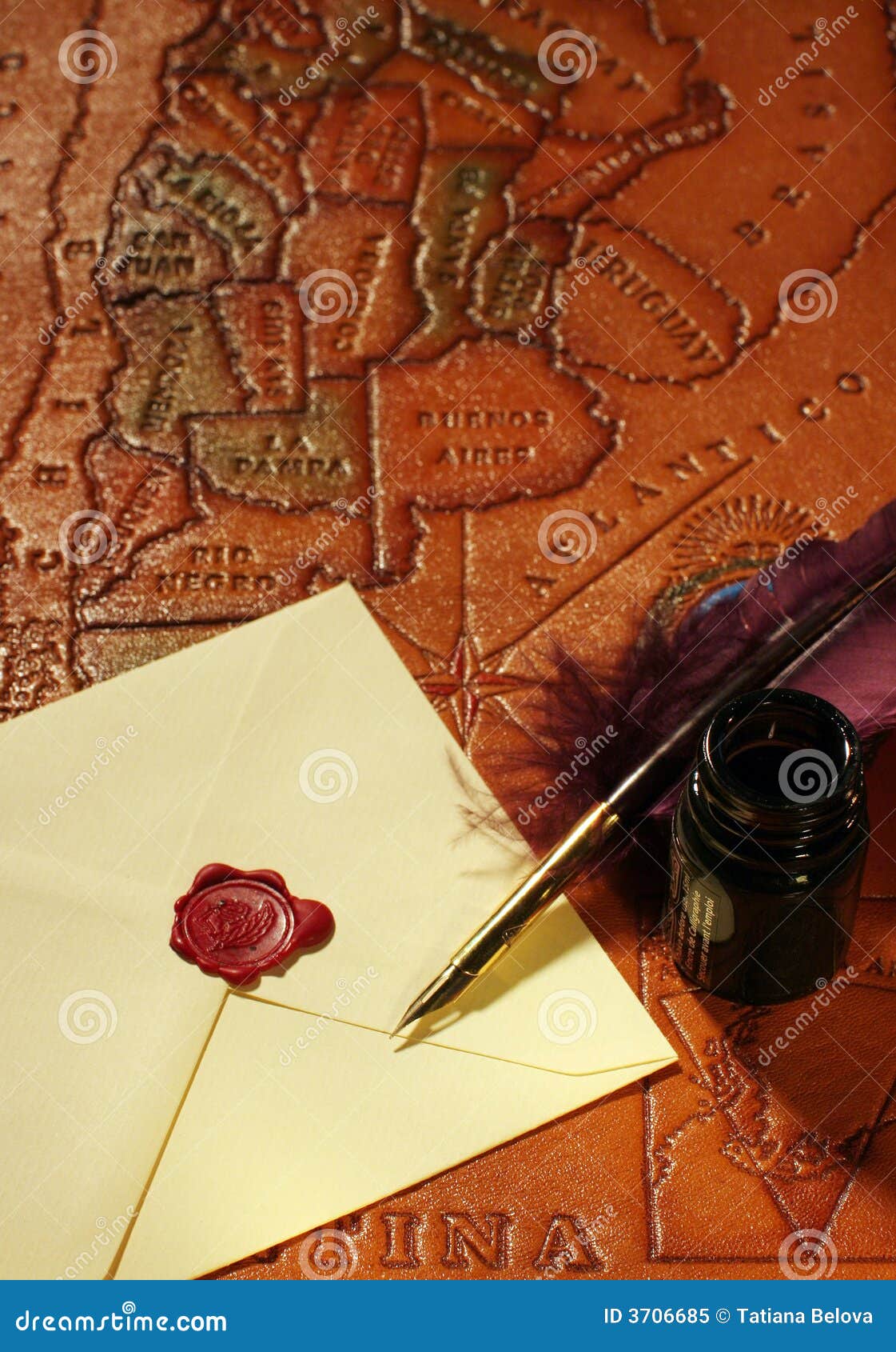 Letter, Quill, Inkwell & Map Stock Image - Image of dream, calligraphy ...