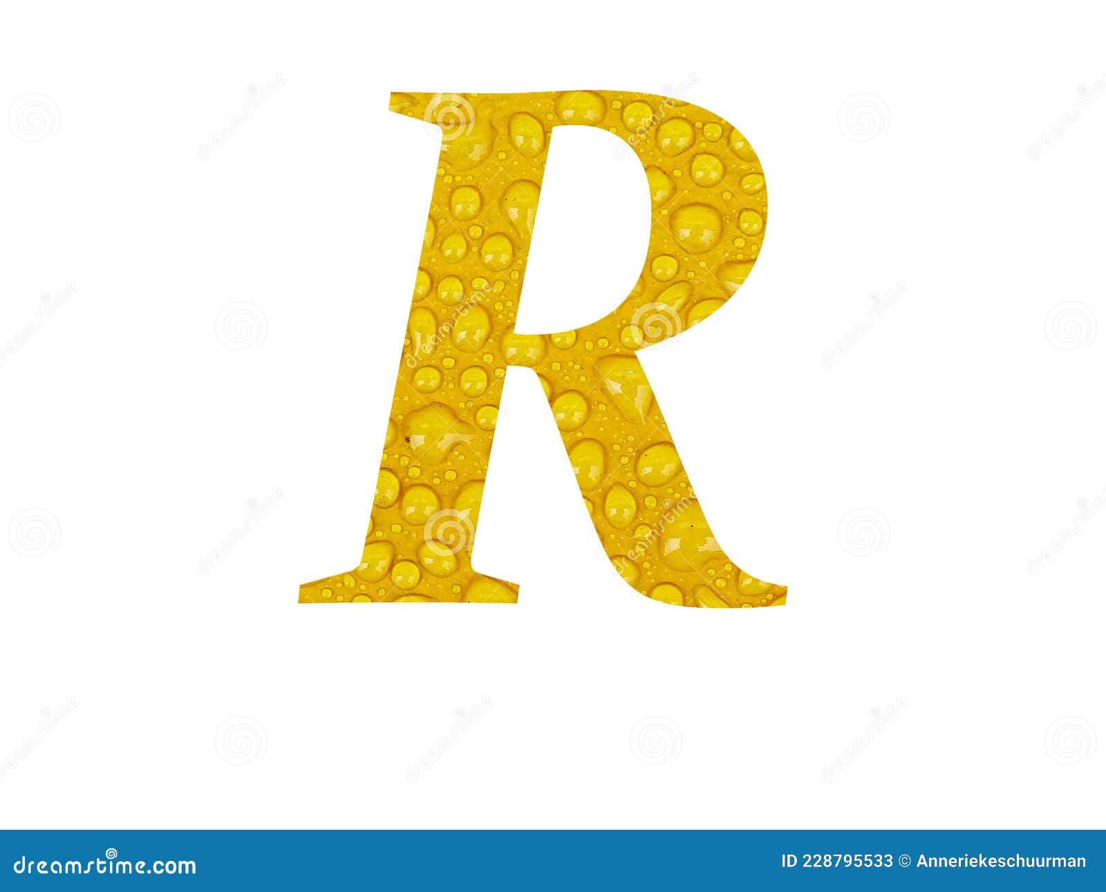 Letter R of the Alphabet Made with Raindrops on a Yellow Background ...