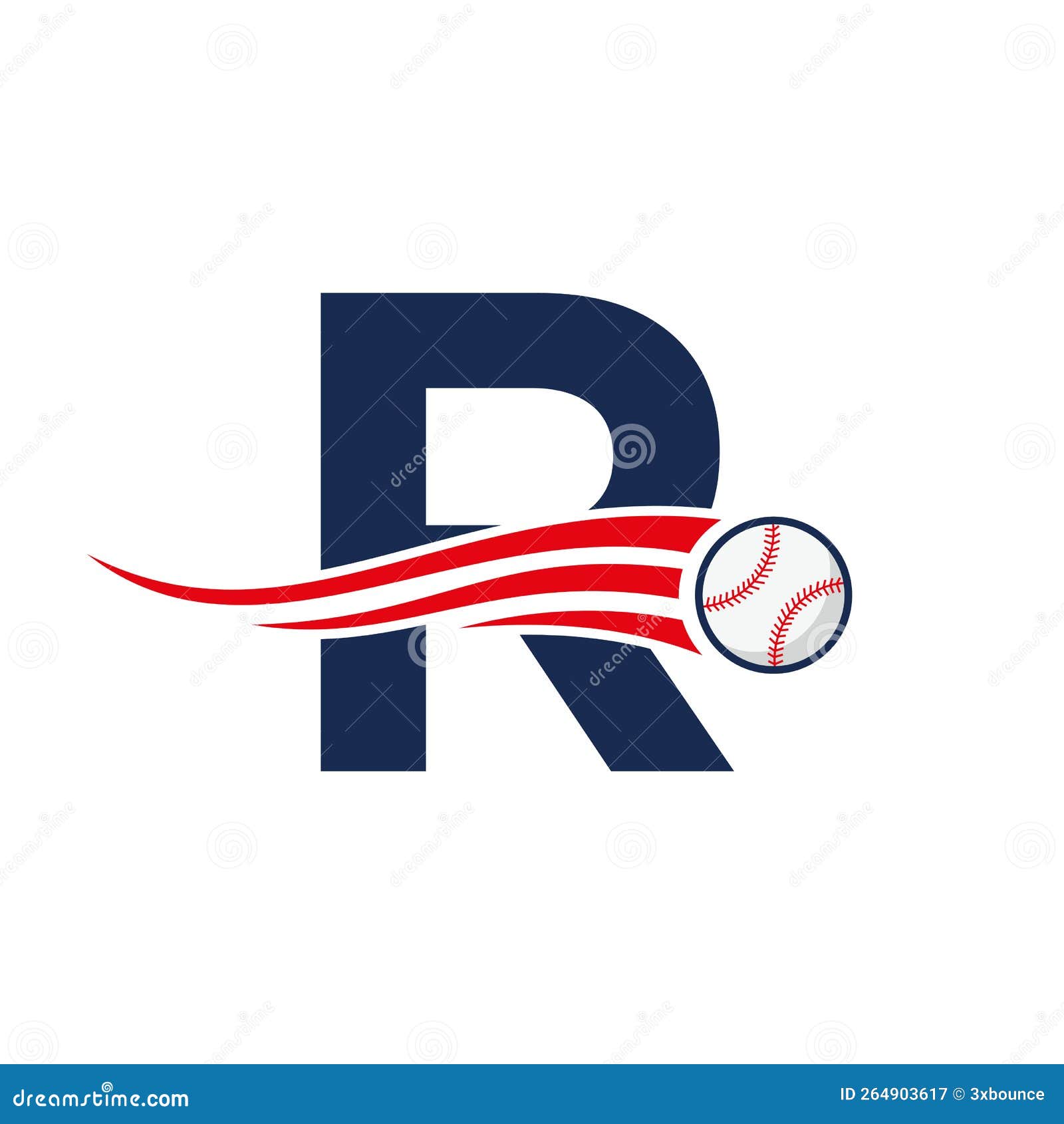 Letter R Baseball Logo Concept with Moving Baseball Icon Vector ...