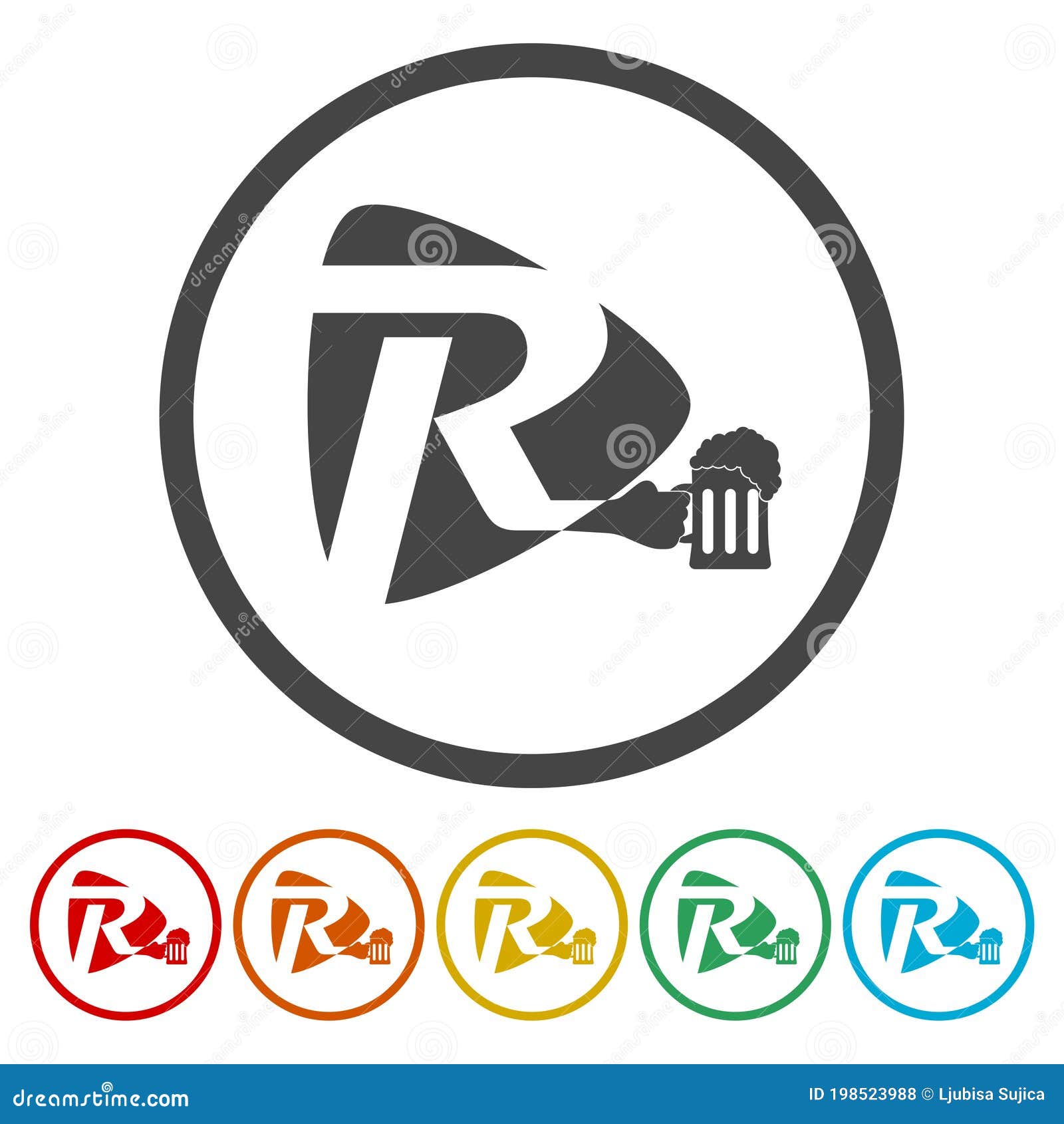Letter R Beer Logo Ring Icon, Color Set Stock Vector - Illustration of ...